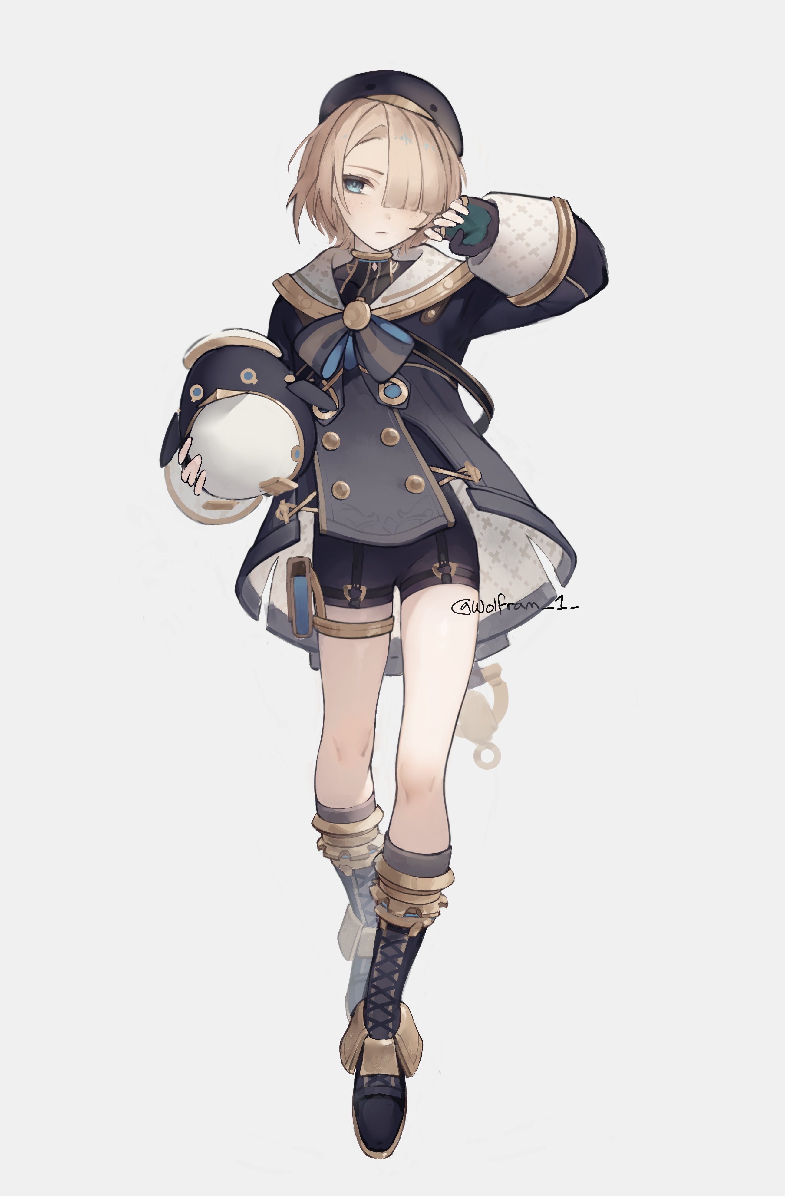 Safebooru - 1boy absurdres androgynous beret black beret black footwear black gloves black shirt ...