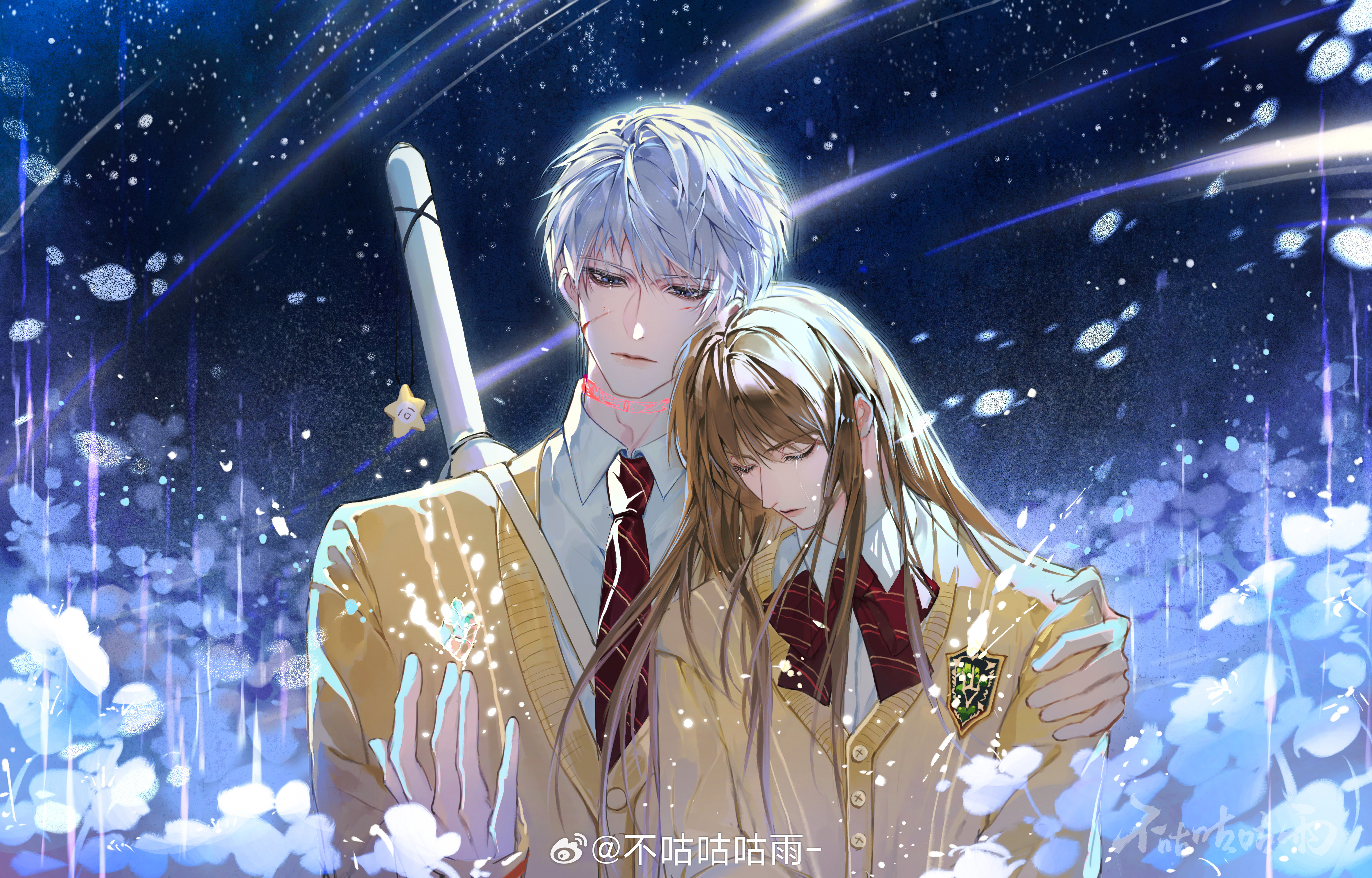 Safebooru - 1boy 1girl absurdres artist name blood blood on face blue ...