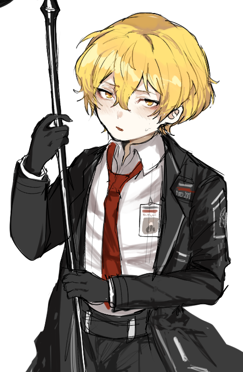 Safebooru - 1boy akaimo (akaimokou) black gloves black suit blonde hair collared shirt cowboy ...
