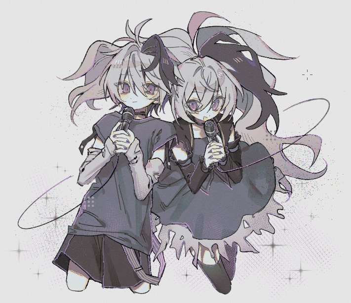 Safebooru - 2girls ahoge androgynous arm warmers black hair choker danleu dress flower (vocaloid ...