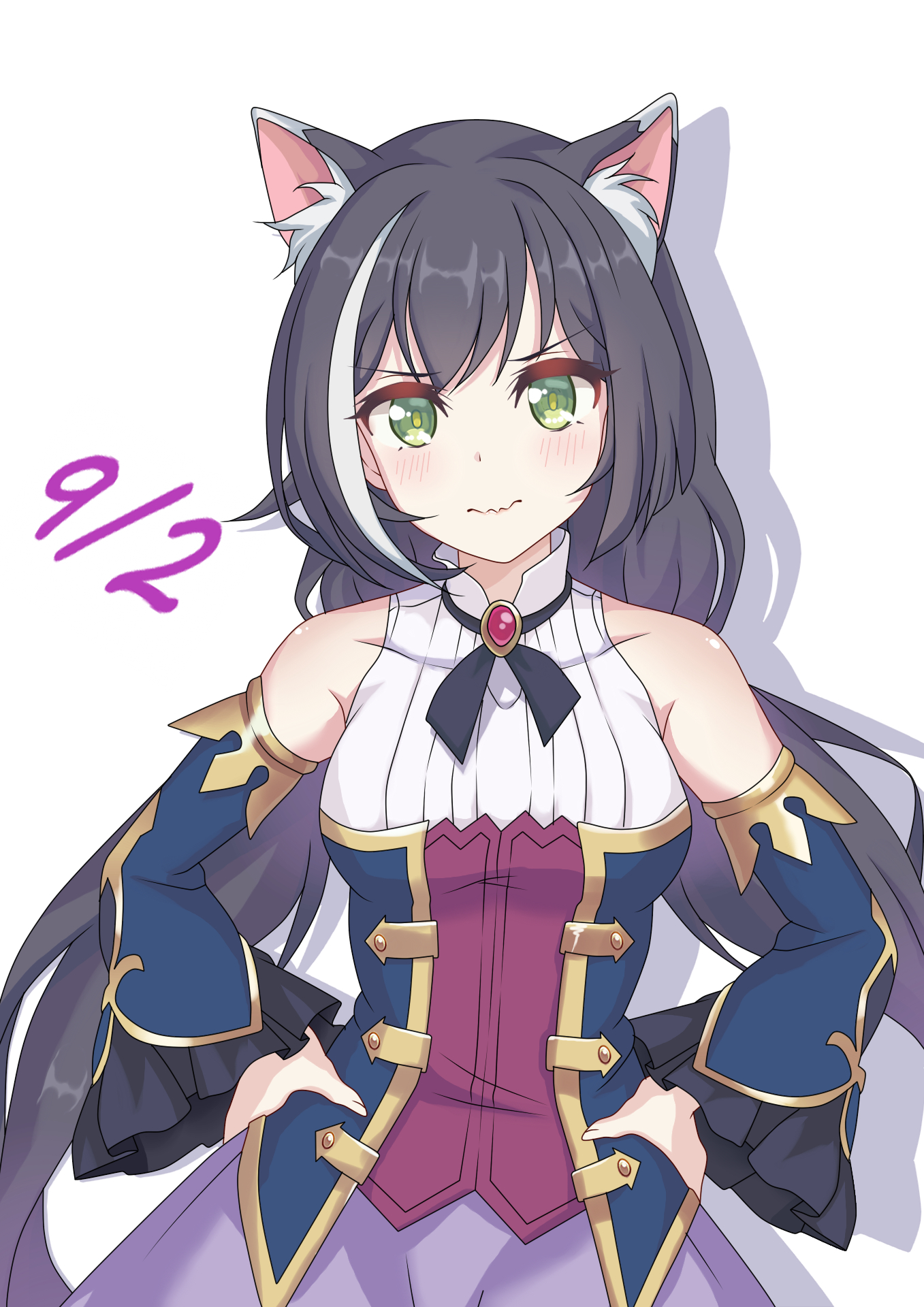 Safebooru - 1girl animal ear fluff animal ears black hair blue sleeves breasts cat ears cat girl ...
