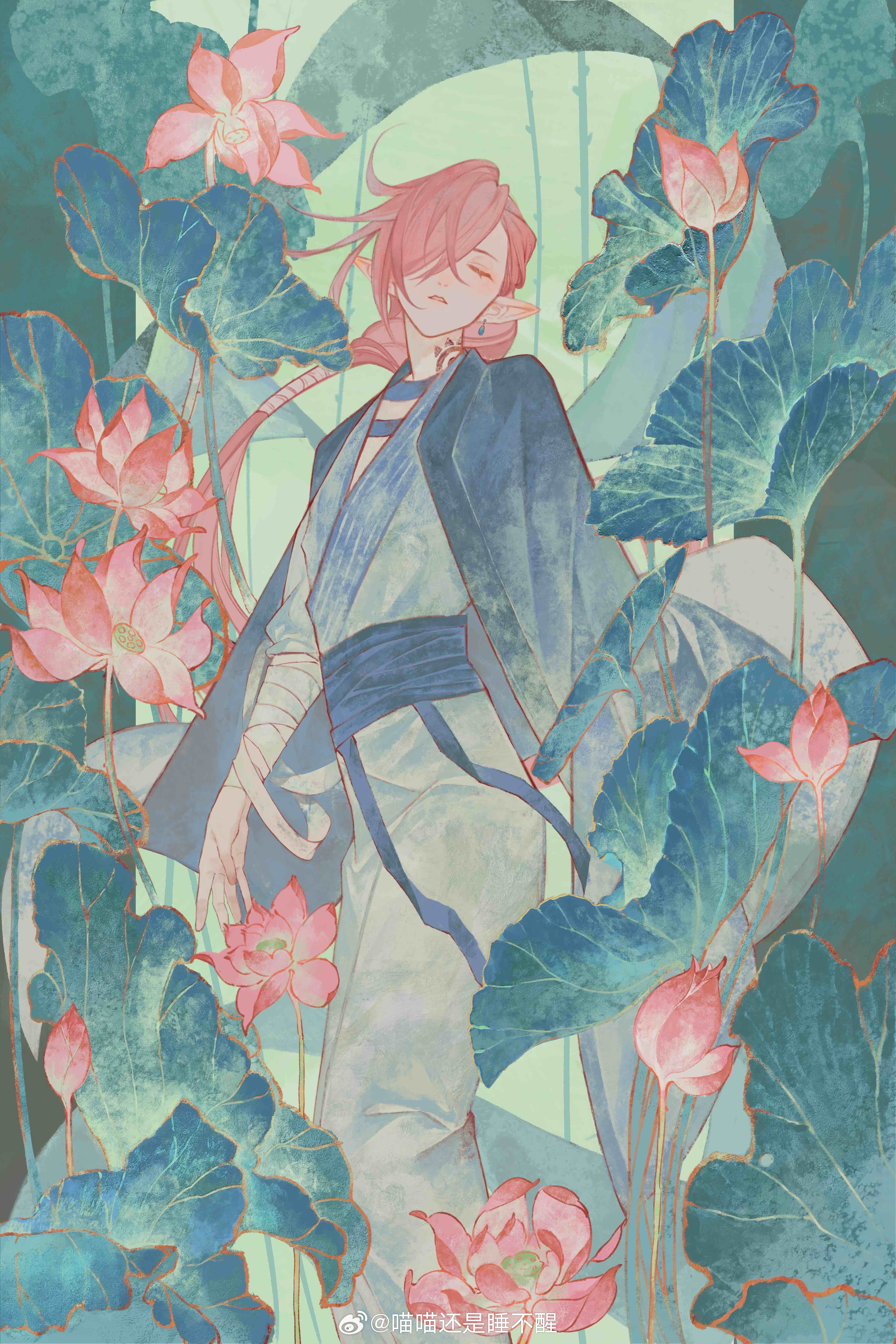 Safebooru - 1boy absurdres bandaged arm bandages blue jacket blue kimono blue sash border ...