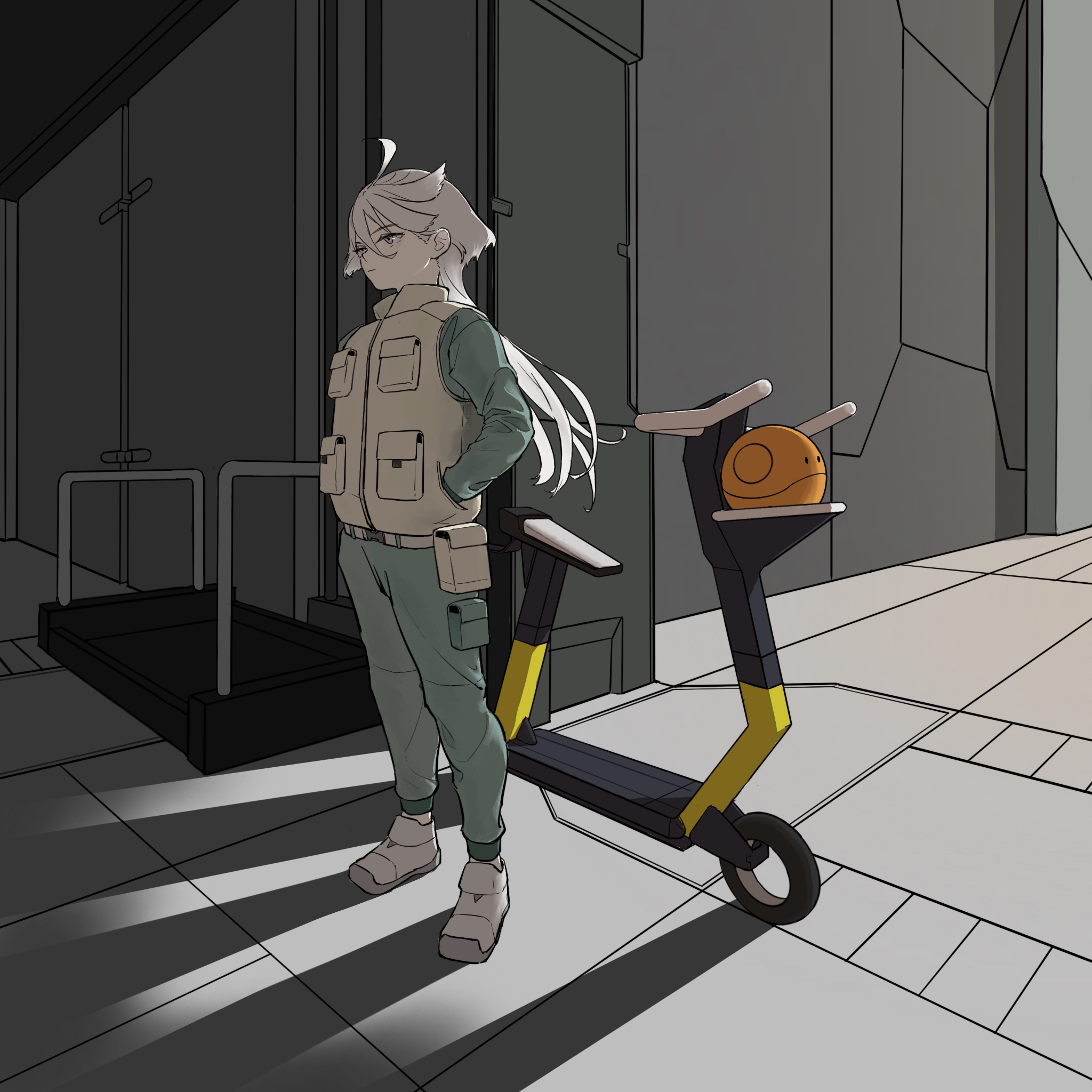 Safebooru - 1girl ahoge blue jacket blue pants chinese commentary ...