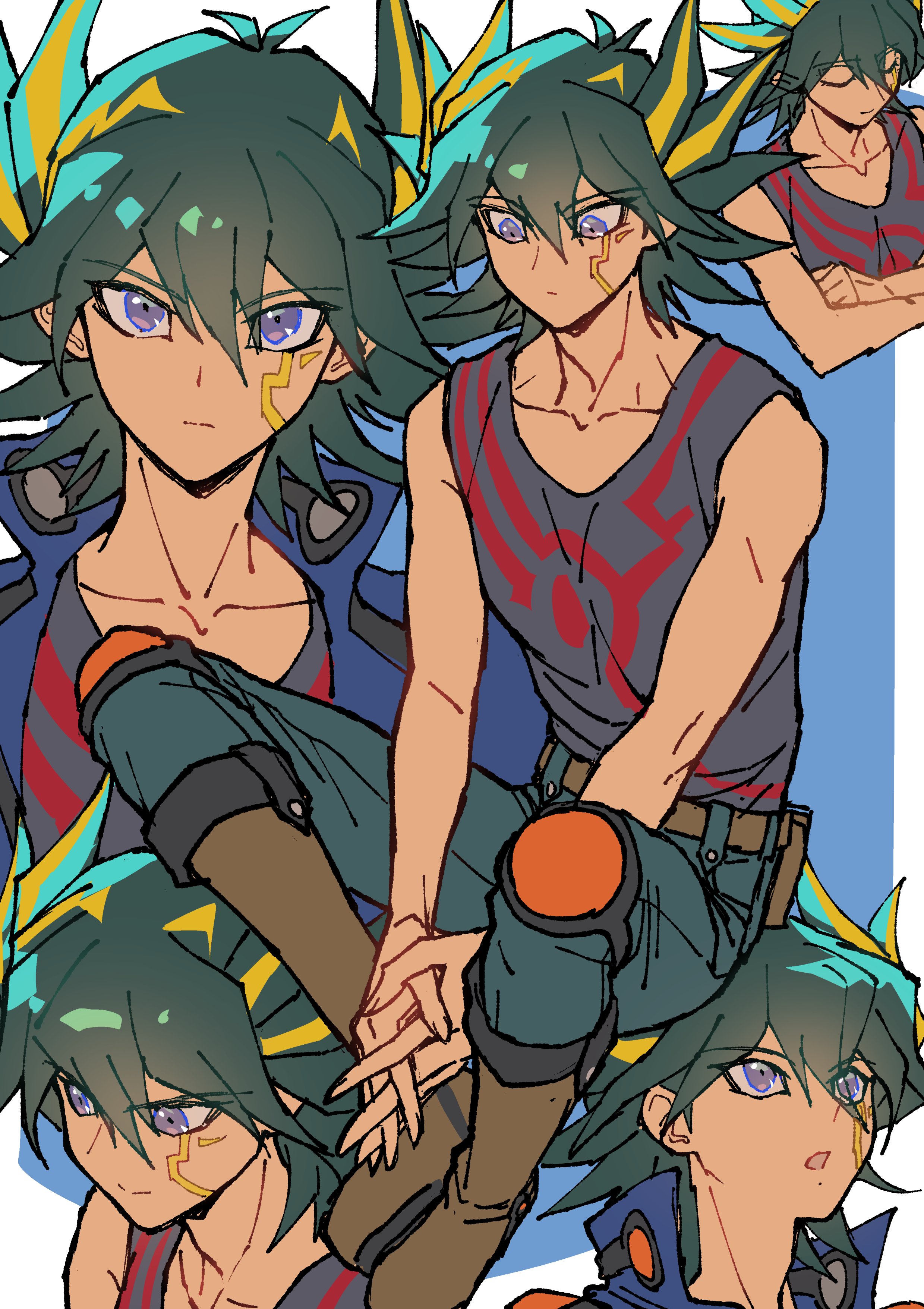 Safebooru - 1boy absurdres bare shoulders black hair black shirt blonde ...