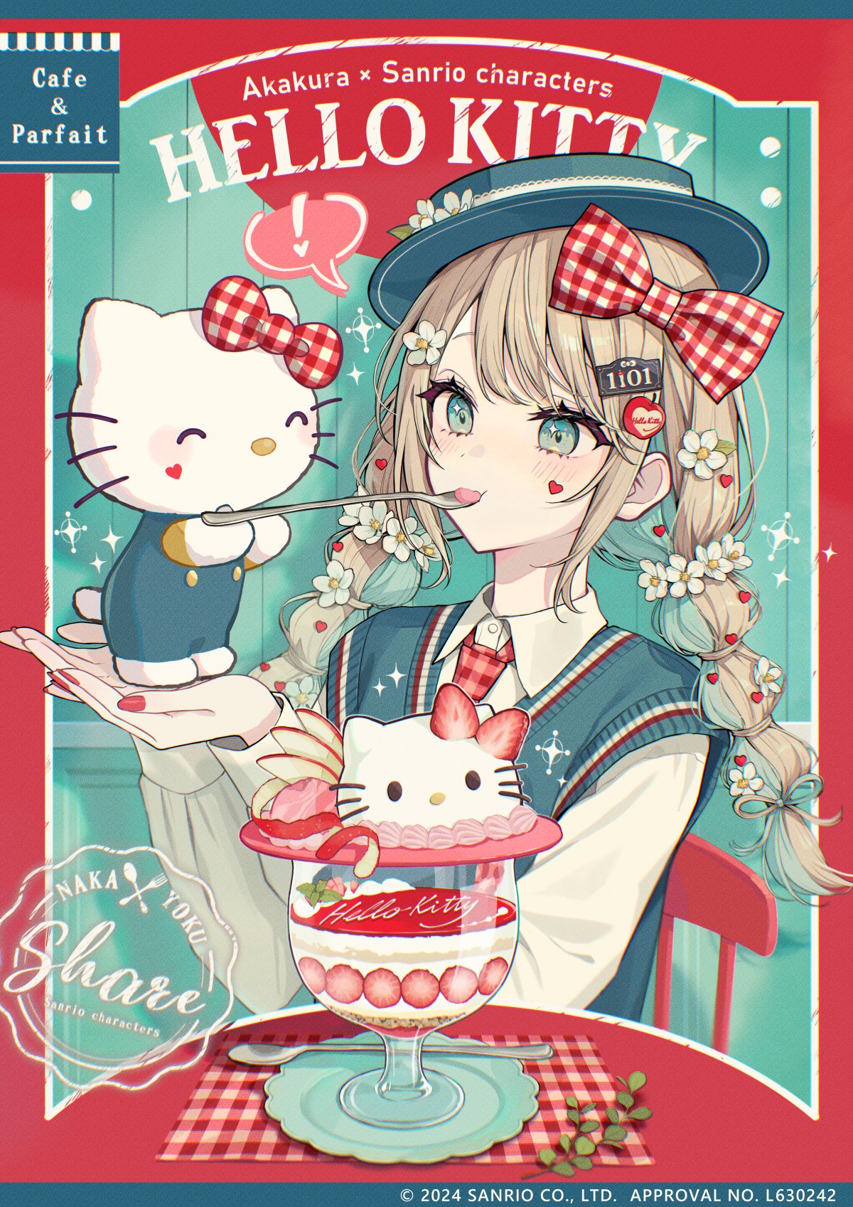 Safebooru - 2024 2girls akakura aqua hair braid flower food hair flower ...