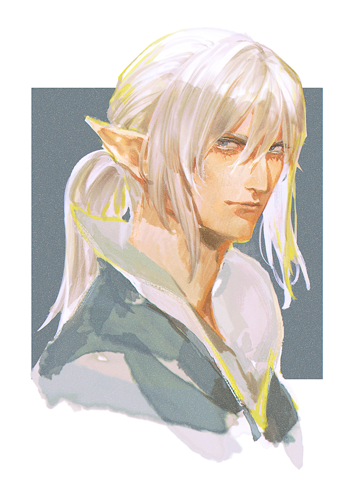 Safebooru - 1boy blue background blue eyes blue shirt border chinese commentary commentary ...