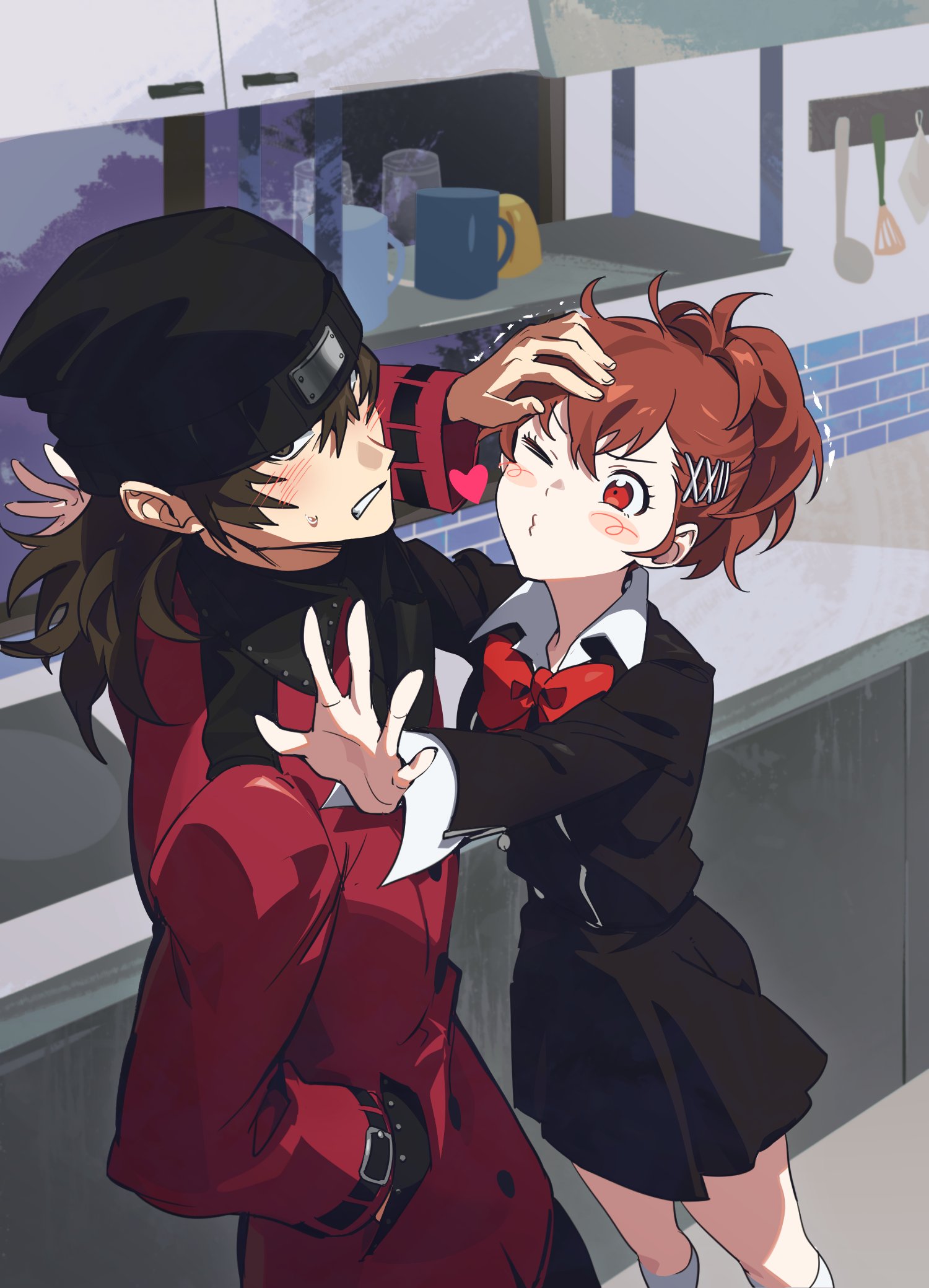 Safebooru - 1boy 1girl aragaki shinjirou beanie black hat black skirt ...