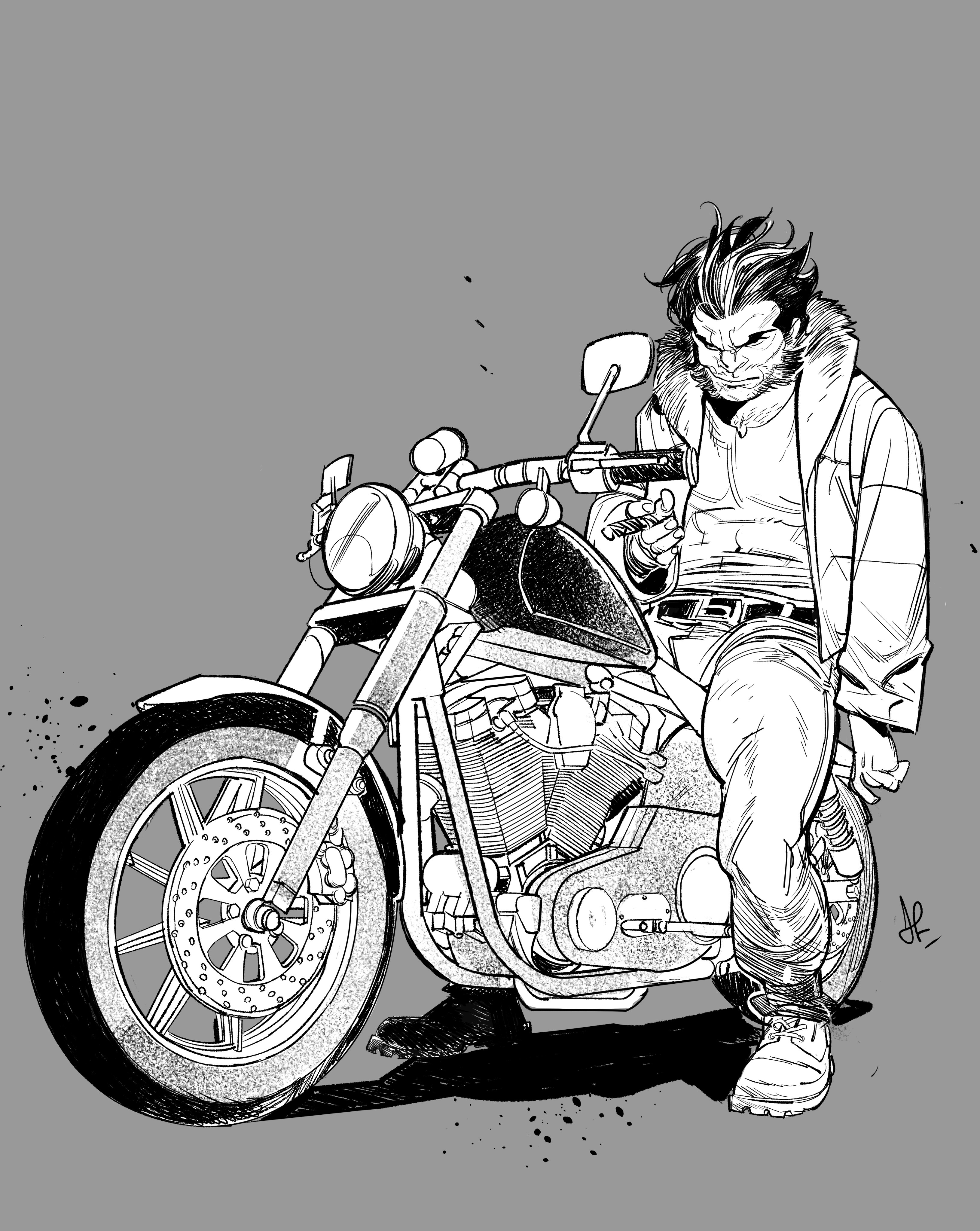 Safebooru - 1boy absurdres beard boots davide gianfelice facial hair grey background greyscale ...