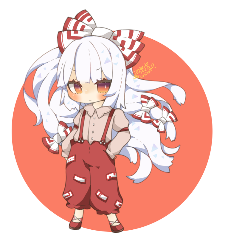 Safebooru - 1girl bow chibi fujiwara no mokou full body hair bow long ...