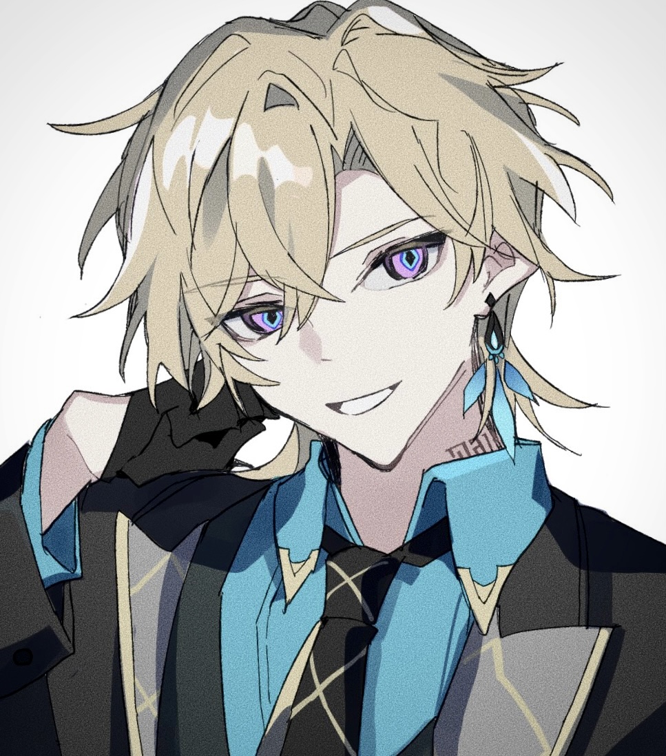 Safebooru - 1boy aqua shirt aventurine (honkai: star rail) black gloves black necktie blonde ...