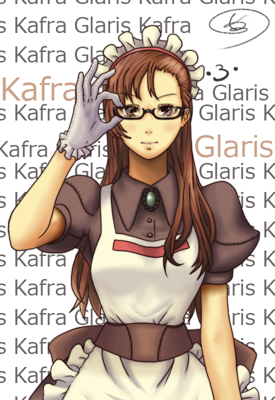 Safebooru - 1girl adjusting eyewear apron black-framed eyewear brown dress brown eyes brown hair ...