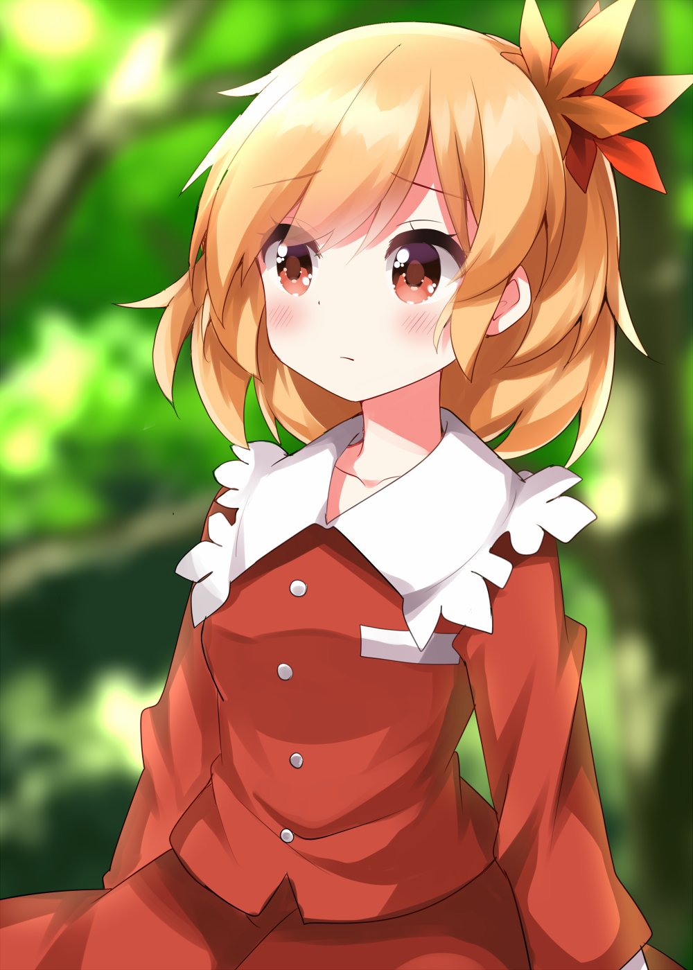Safebooru 1girl Aki Shizuha Arms At Sides Blonde Hair Blurry Blurry 8544