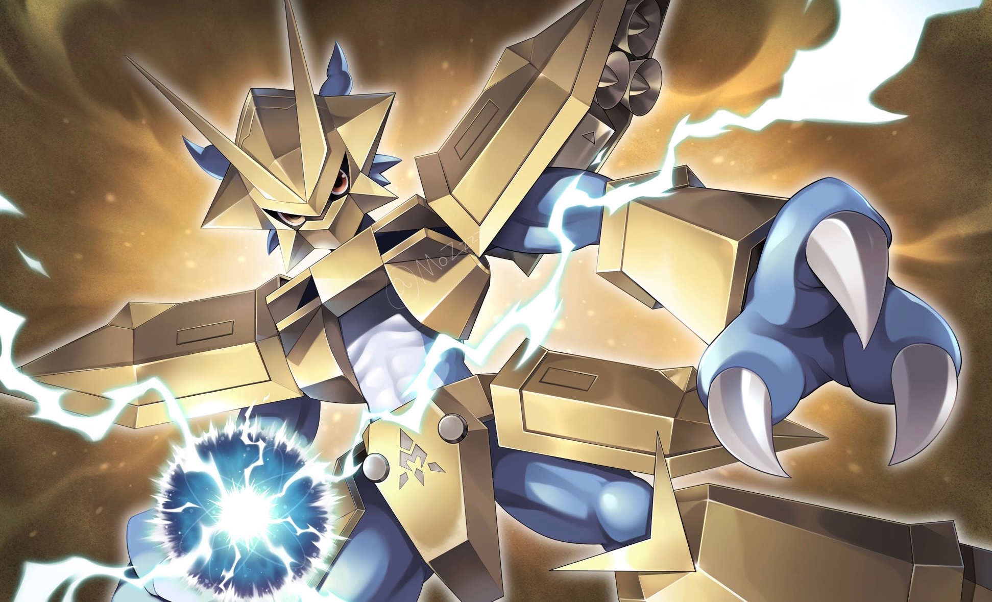 Safebooru - armor aura blue skin colored skin commentary request cowboy ...