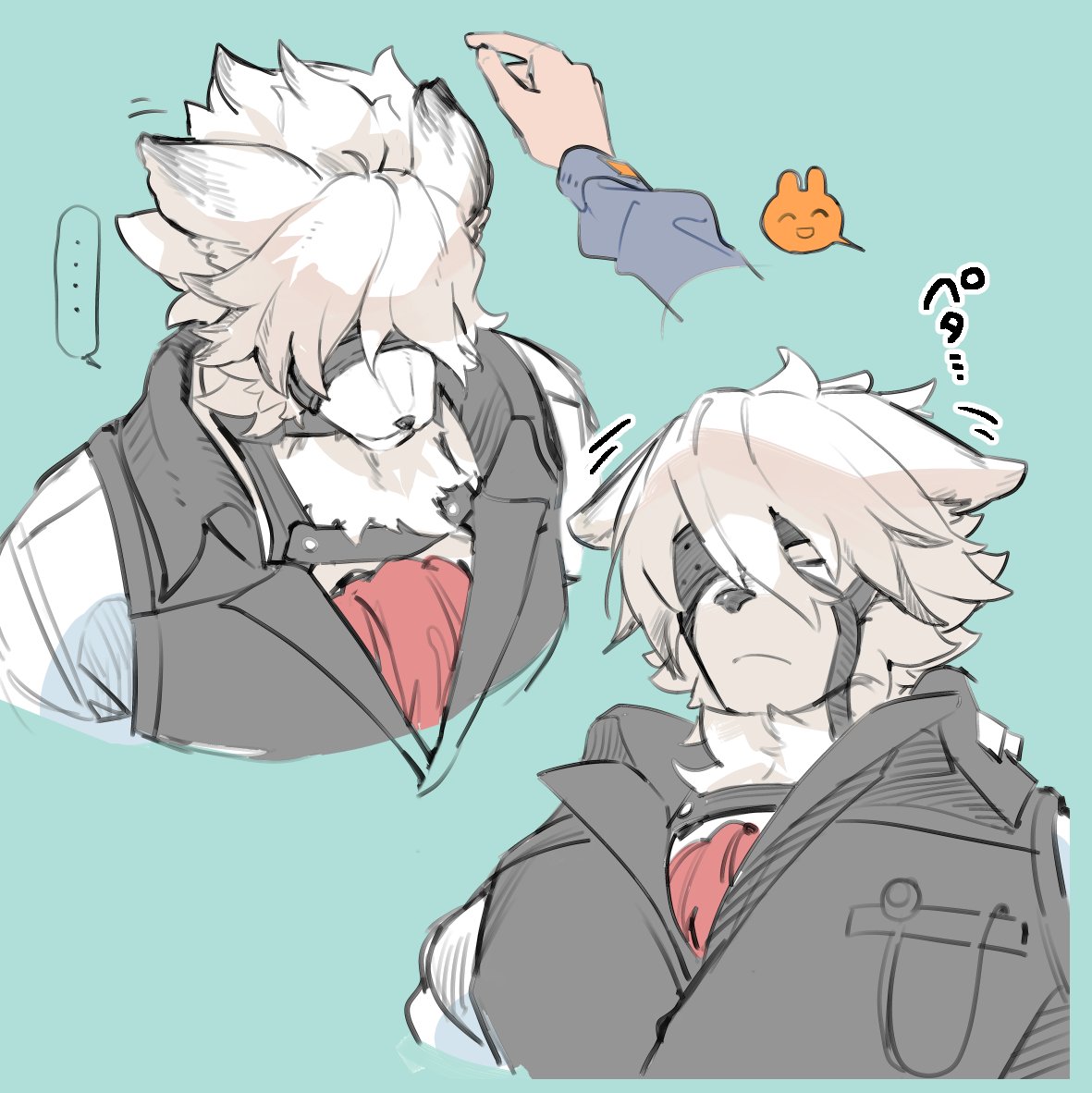 Safebooru - 1boy aqua background black vest body fur closed eyes closed mouth commentary request ...