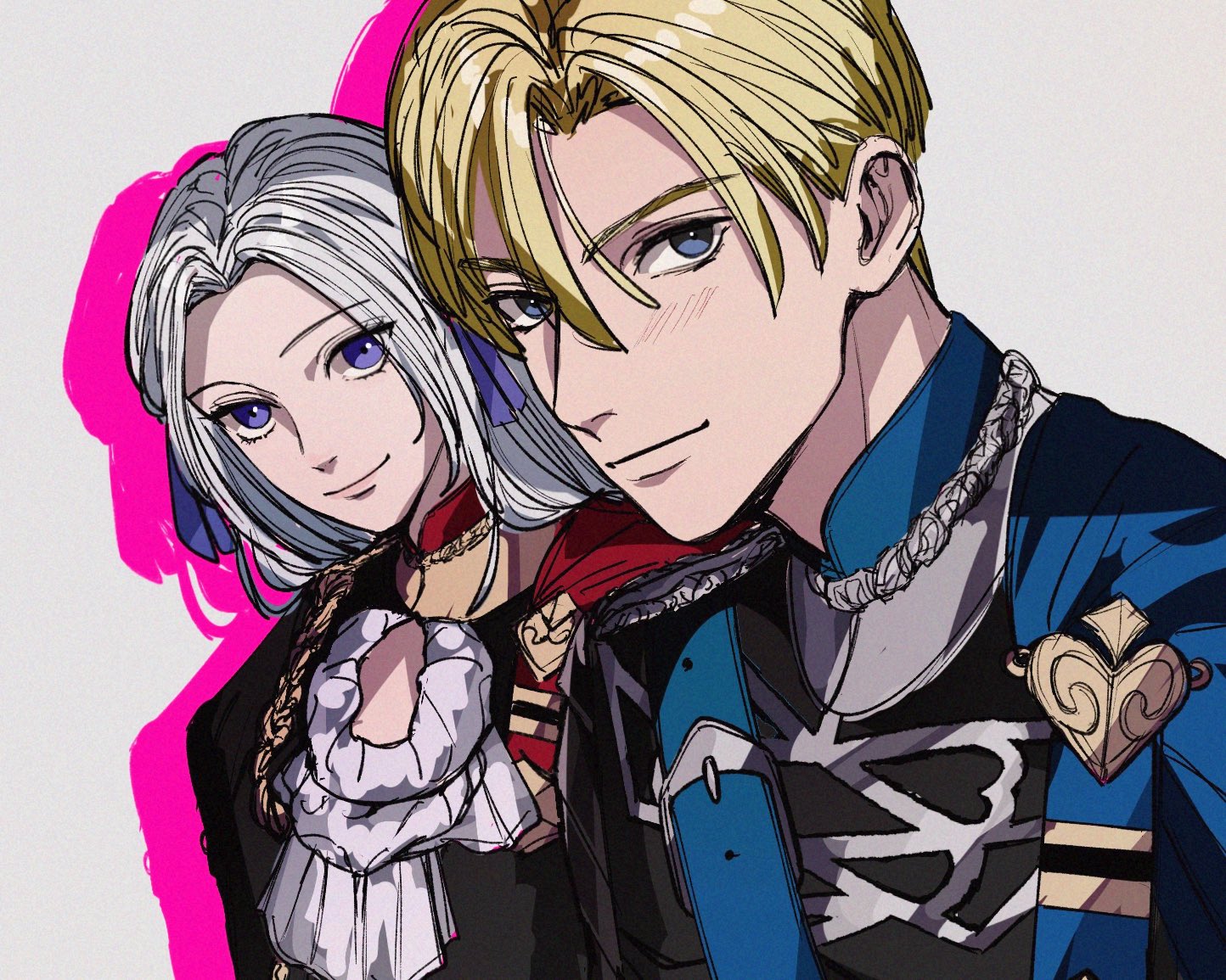 Safebooru - 1boy 1girl amikoiiko ascot blonde hair blue cape blue eyes blush cape chest strap ...