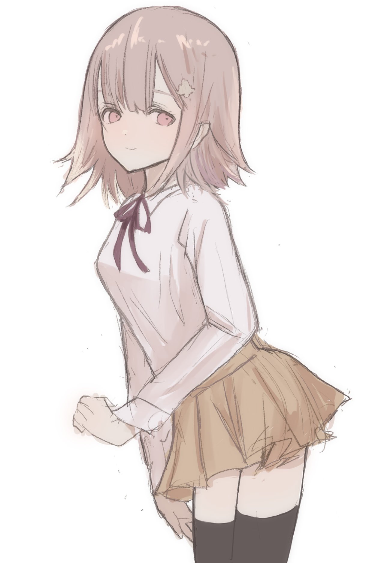 Safebooru - 1girl alternate costume alternate hair ornament black ribbon black thighhighs brown ...