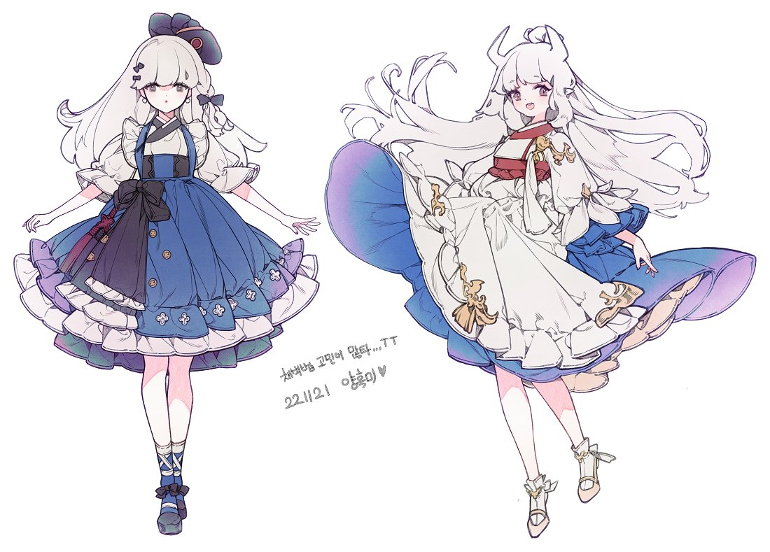 Safebooru - 1girl :o ankle socks black bow black footwear black hat blue dress blue skirt blue ...