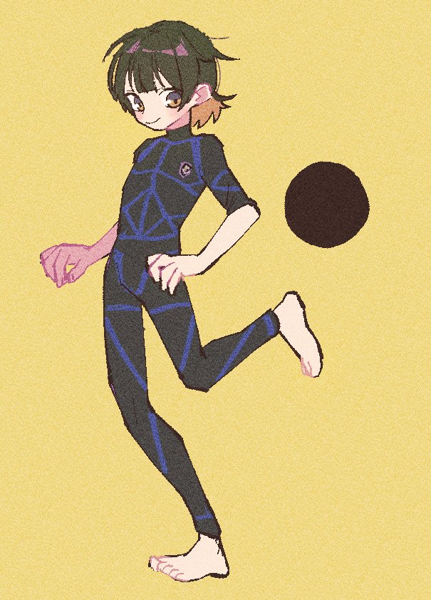 Safebooru - 1boy bachira meguru ball barefoot black bodysuit black hair blonde hair blue lock ...