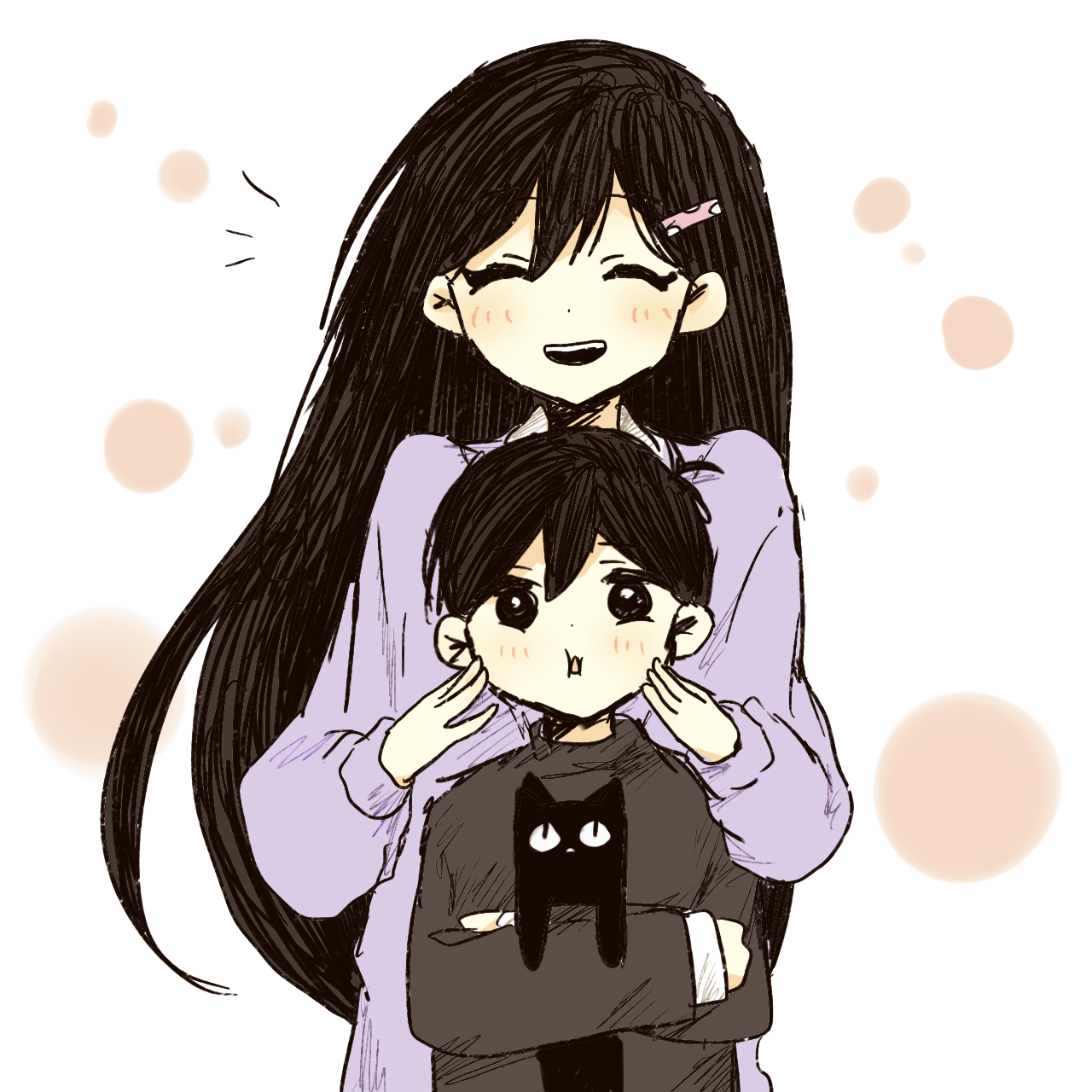 Safebooru - 1boy 1girl :d ^ ^ aged down animal antenna hair black cat ...