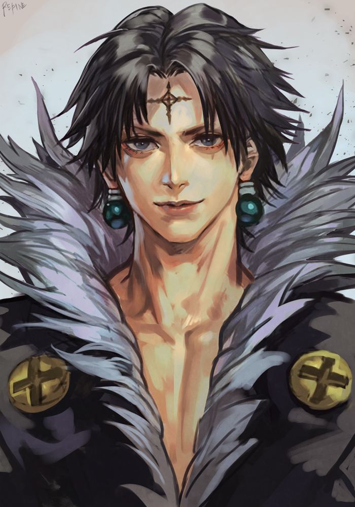 Safebooru - 1boy black coat black hair chrollo lucilfer coat earrings ...