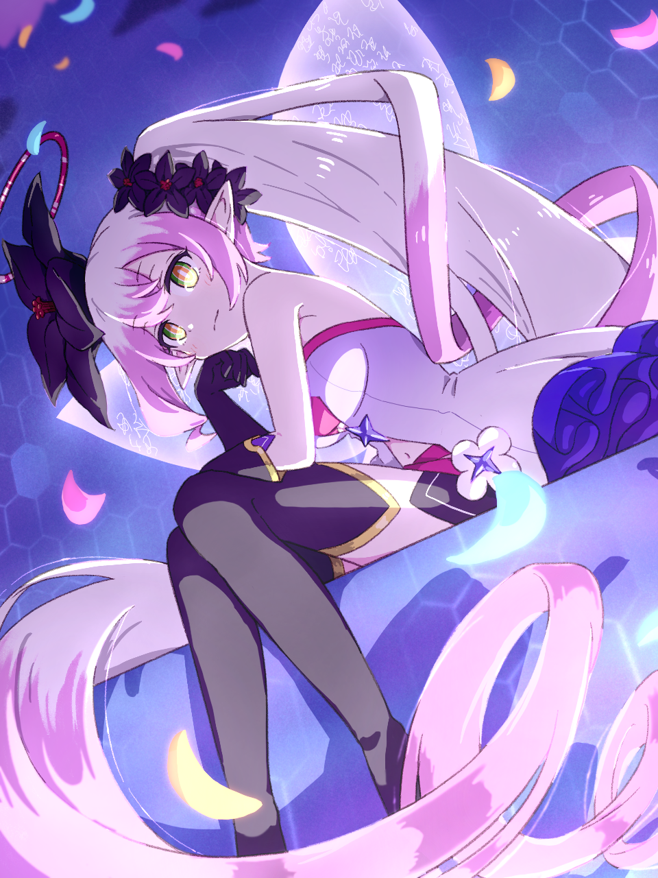 Safebooru - 1girl asymmetrical hair bare shoulders black footwear black gloves boots fairy wings ...