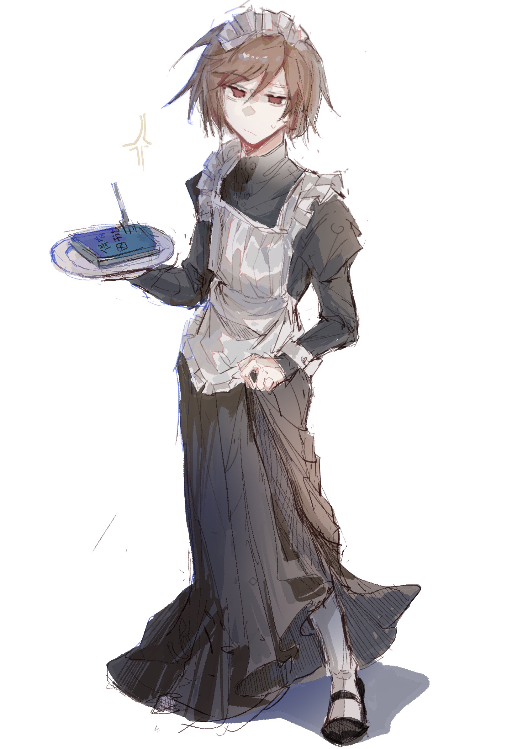 Safebooru - alternate costume apron black dress black footwear brown hair chinese commentary ...