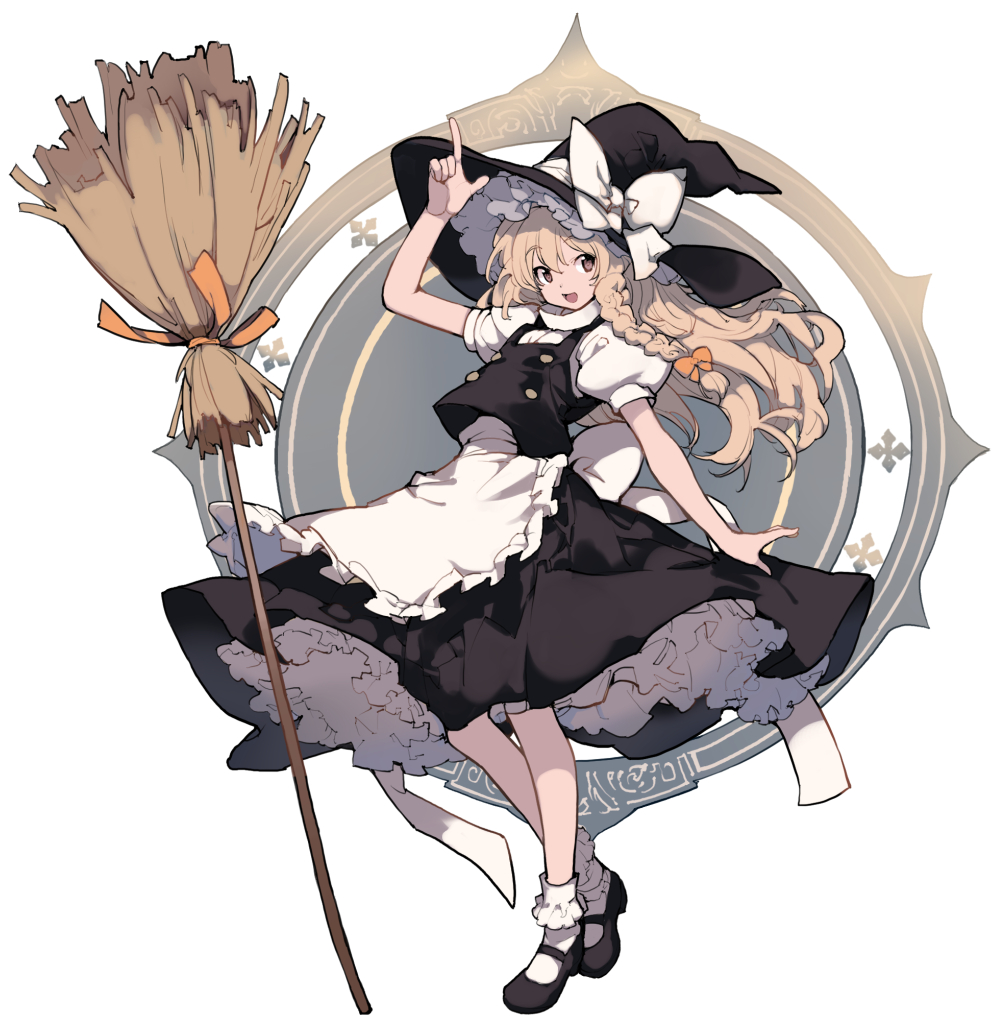Safebooru - 1girl apron asakura maru black footwear black hat black skirt blonde hair bow braid ...