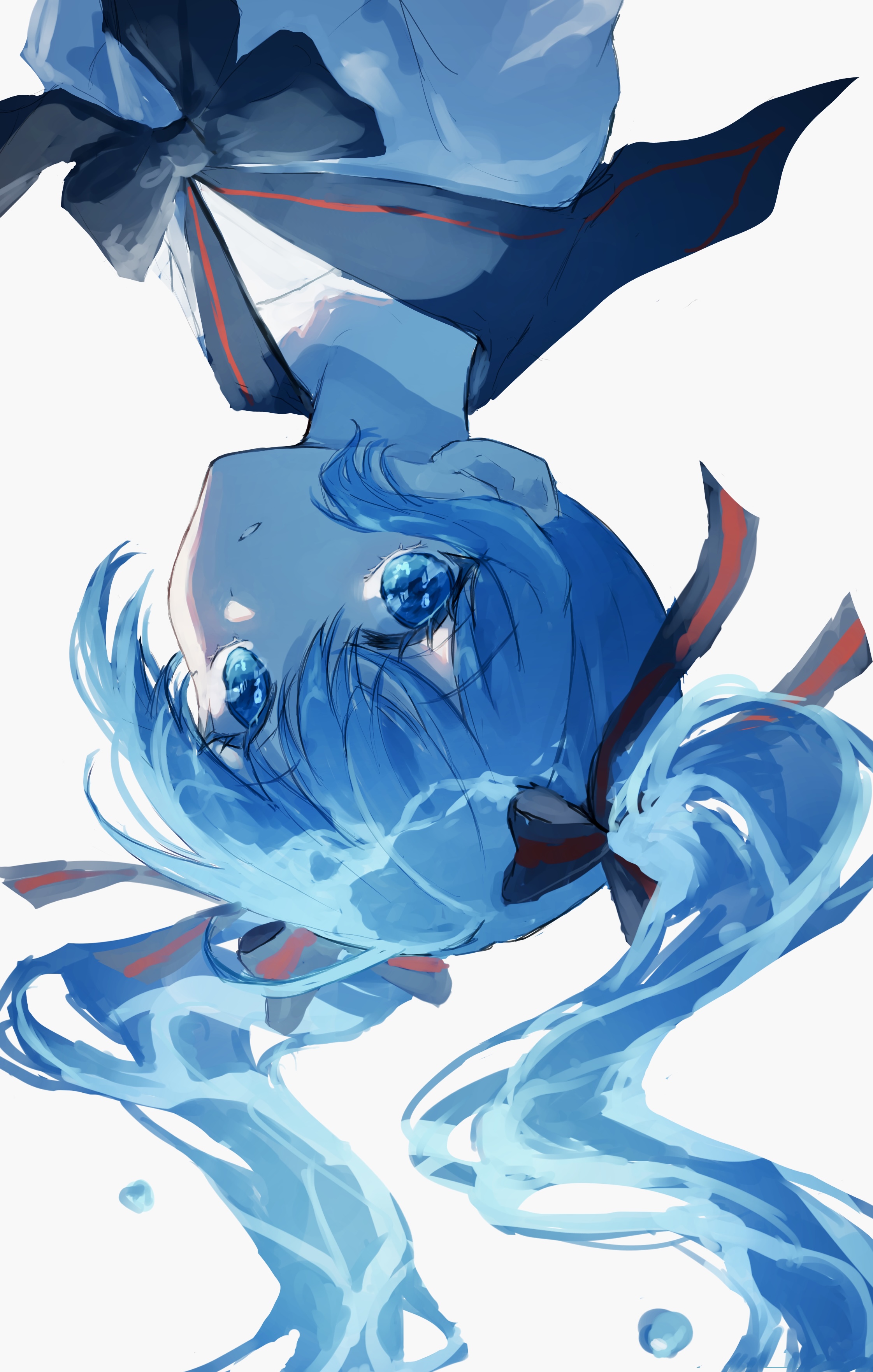 Safebooru - 1girl absurdres black bow black bowtie black sailor collar blue eyes blue hair ...