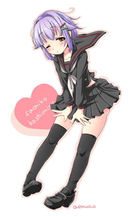 Safebooru - 1girl black serafuku black thighhighs brown eyes emu (trigger) full body hair ...