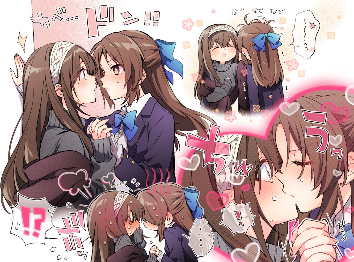 Safebooru - 2girls age difference aged up black hair blue bow blush bow breasts brown eyes hair ...