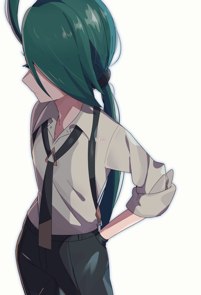 Safebooru - 1girl ahoge black gloves black necktie black pants closed mouth collared shirt ...