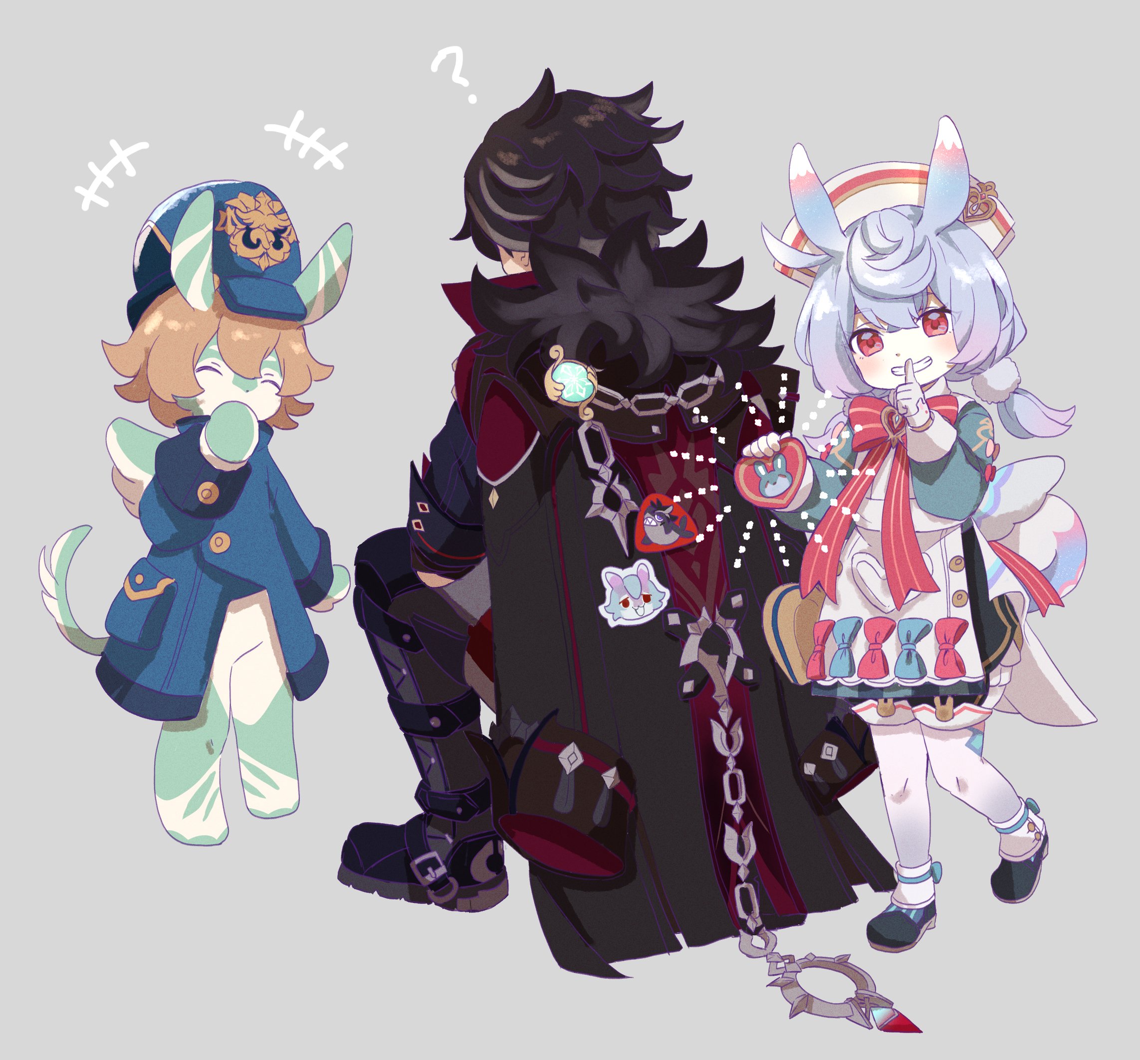 Safebooru - +++ 1boy 2girls ? ^ ^ animal ears aoyagi (ao0701yagi) apron aqua bow aqua shirt ...