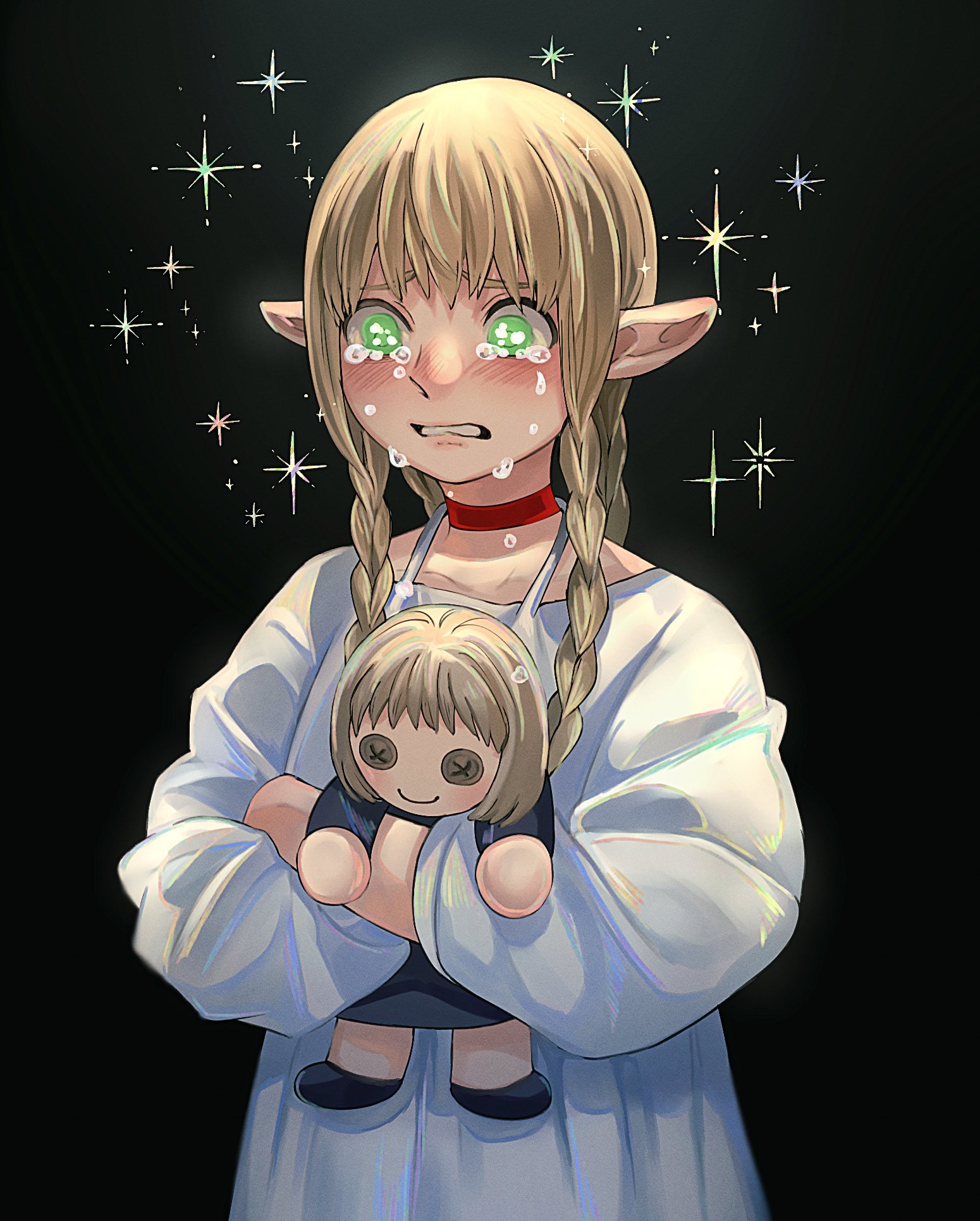 Safebooru - 1girl aged down black background blonde hair blush braid ...