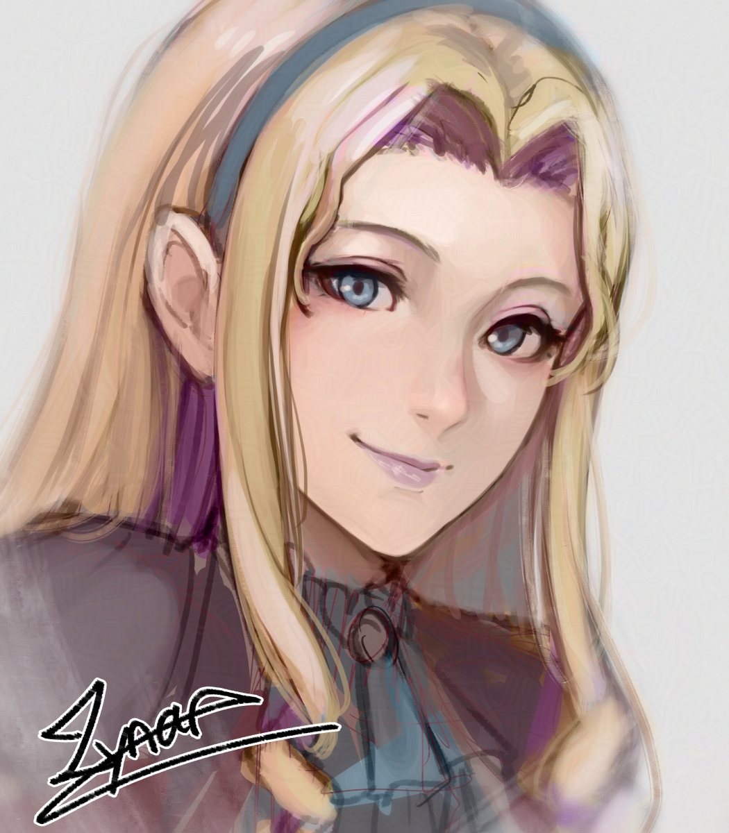 Safebooru - 1girl blonde hair blue eyes closed mouth cm lynarc constance von nuvelle curly hair ...