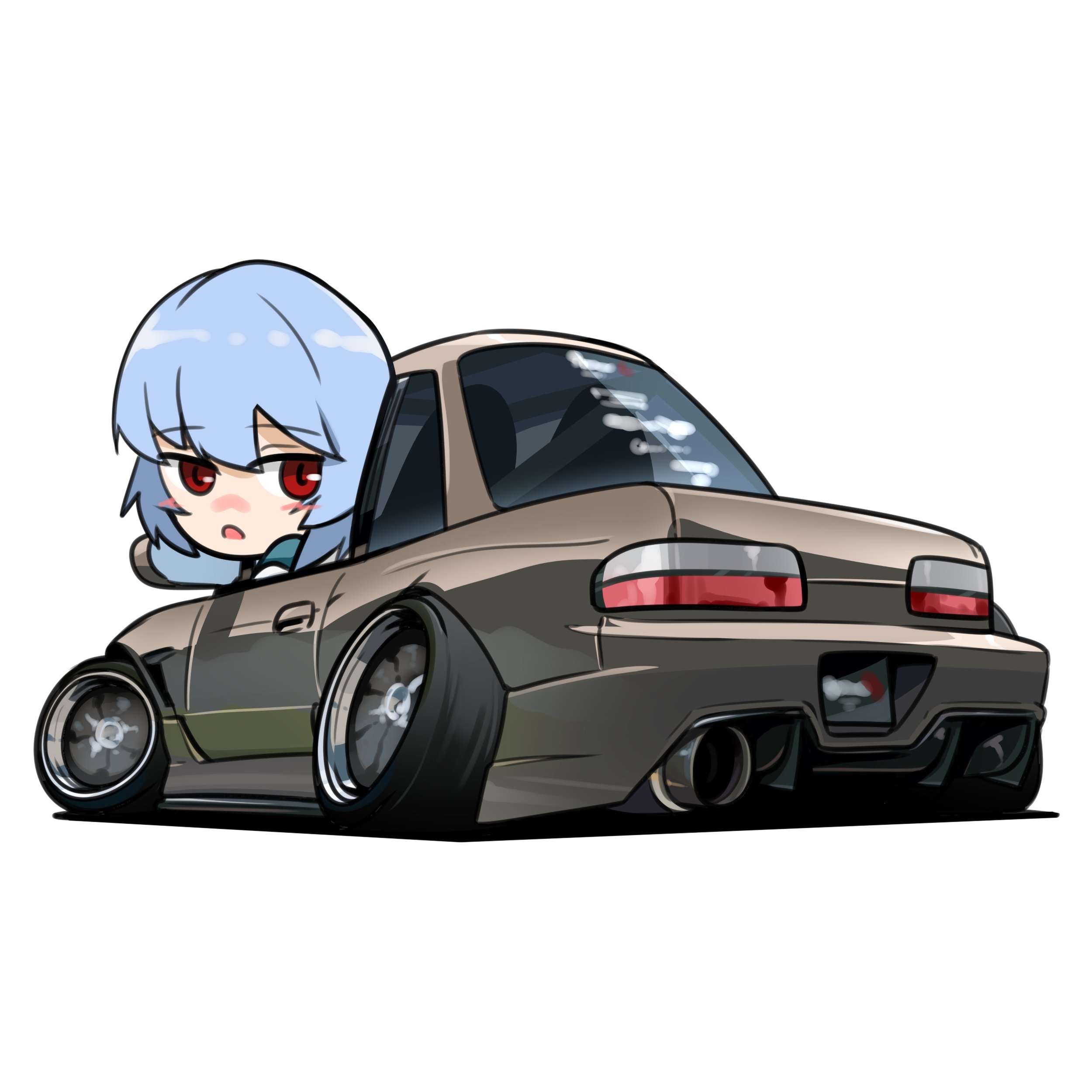 Safebooru - 1girl absurdres ayanami rei blue hair blush car chibi ...