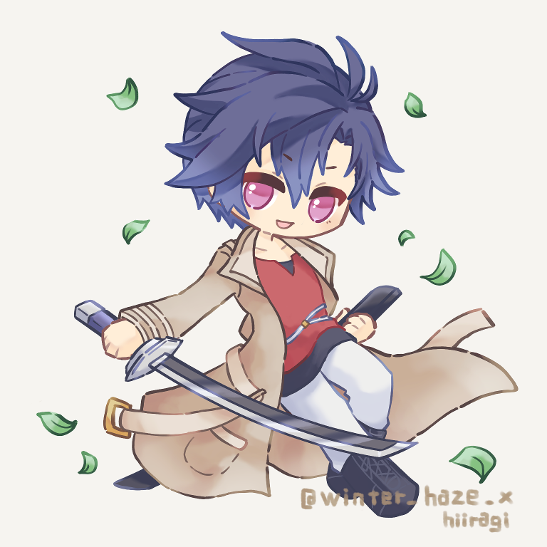 Safebooru - 1boy :d artist name blue hair chibi chibi only coat ...