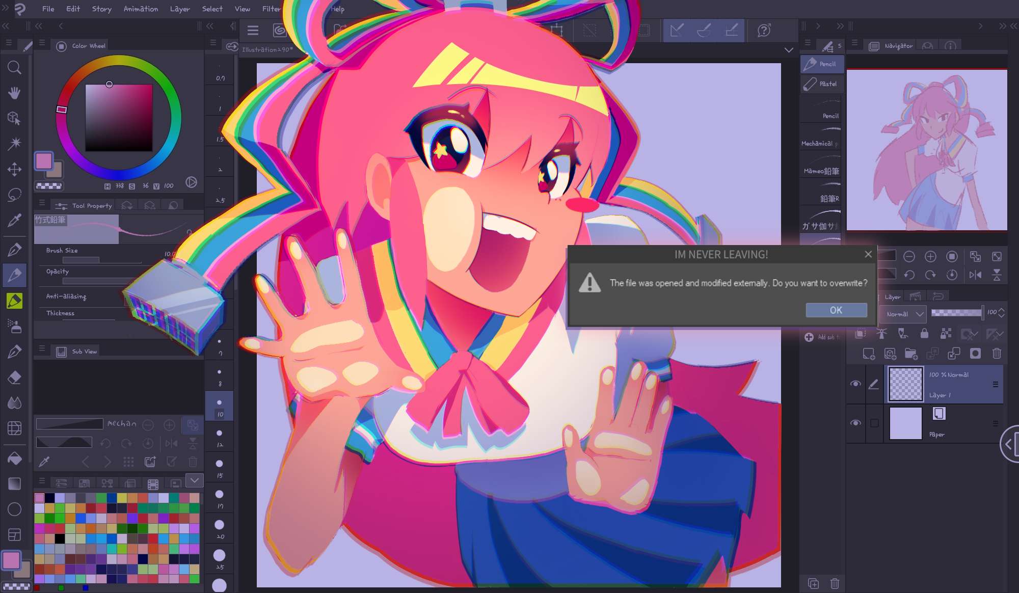 Safebooru - 1girl against fourth wall art program in frame blue skirt ...