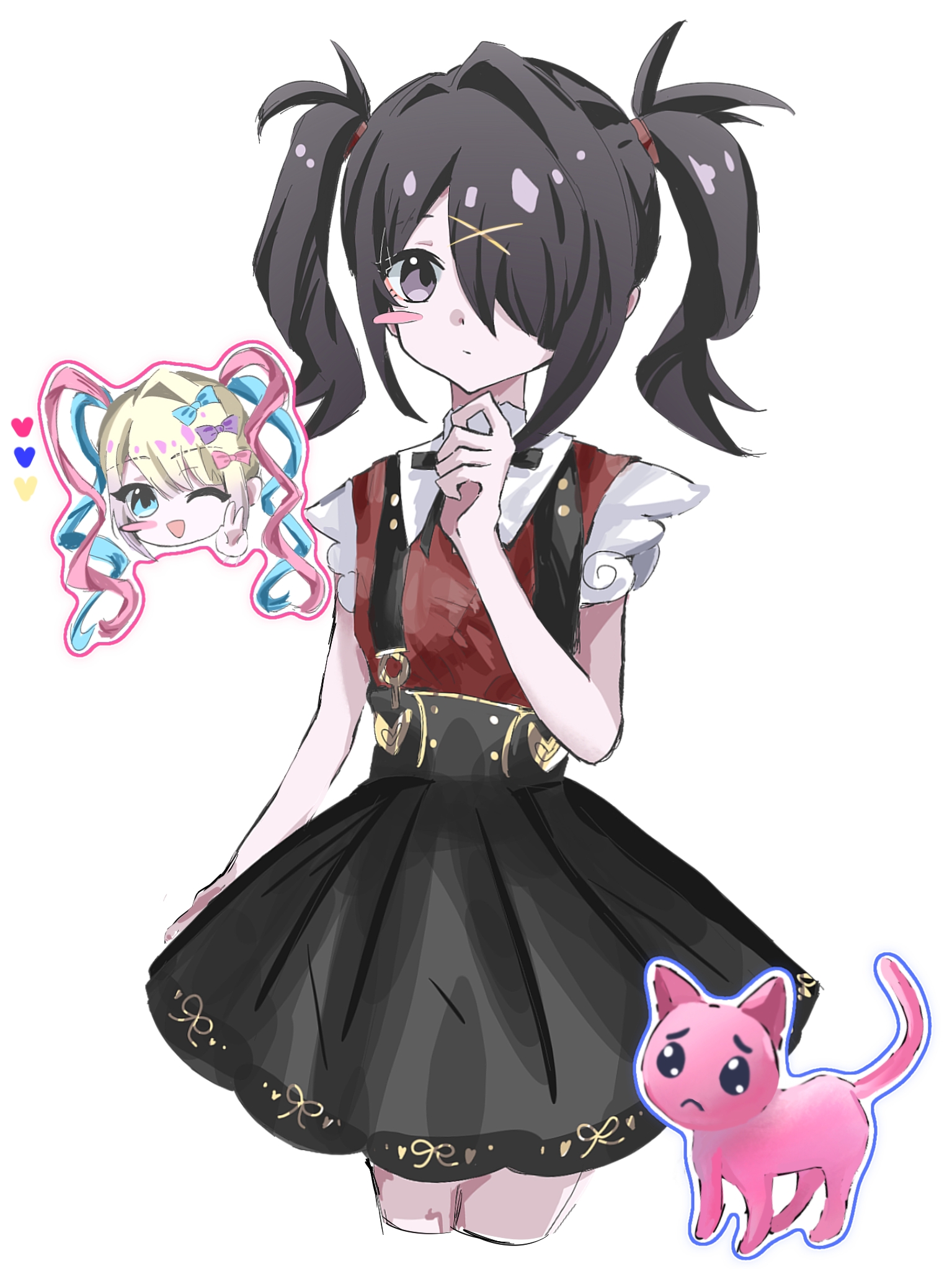 Safebooru - 2girls ;d ame-chan (needy girl overdose) black hair black skirt blonde hair blue bow ...