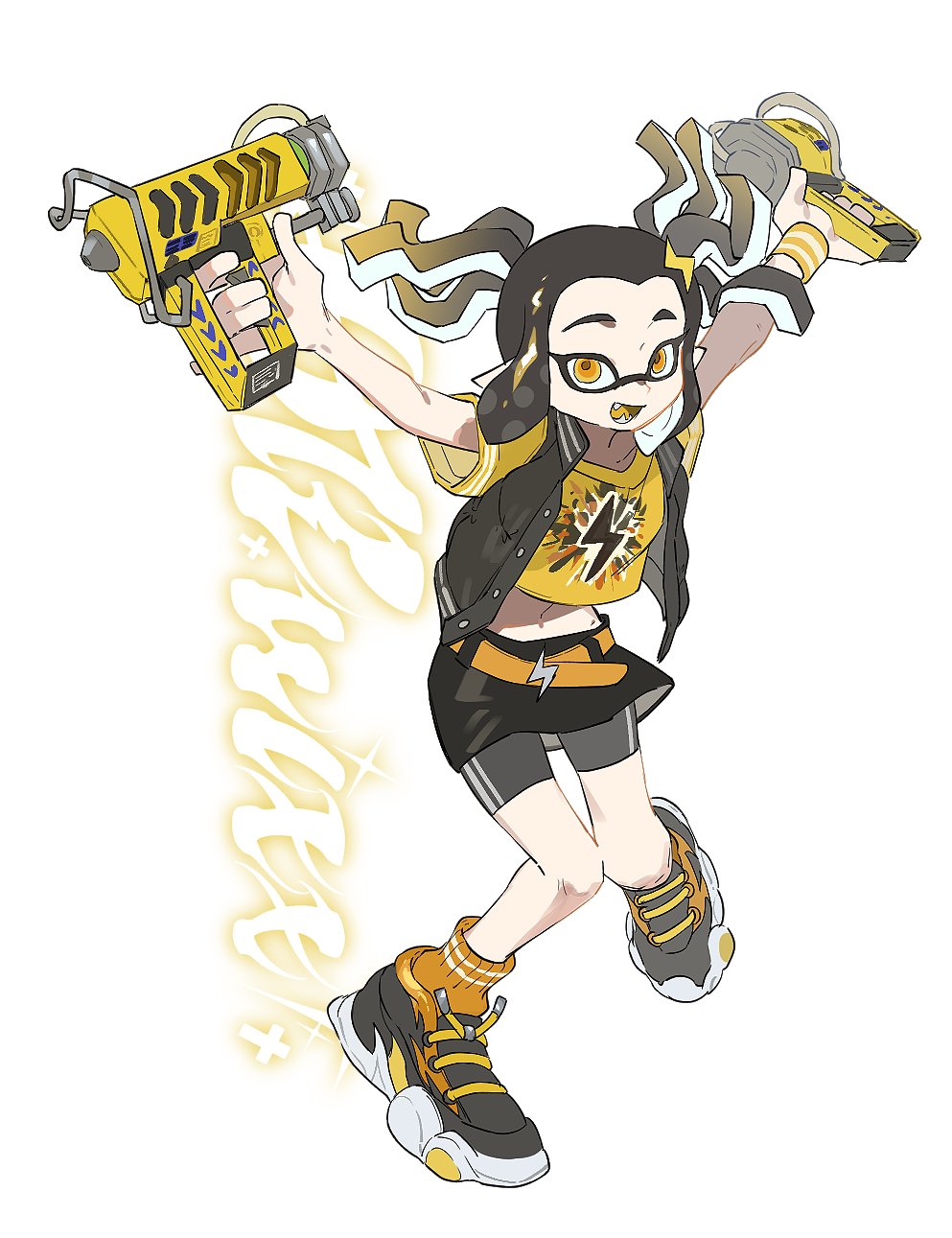 Safebooru - 1girl :d arms up black footwear black hair black jacket ...