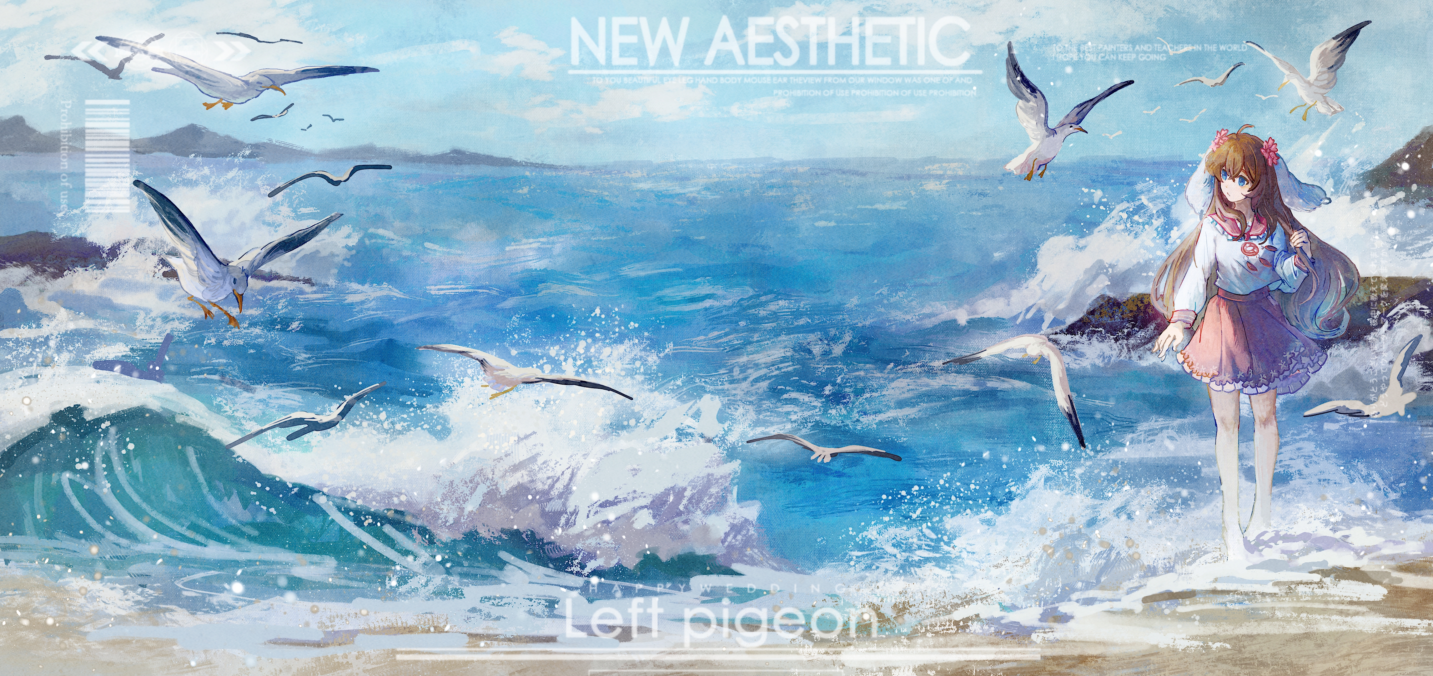 Safebooru - 1girl absurdres animal ears barefoot beach bird blue eyes ...