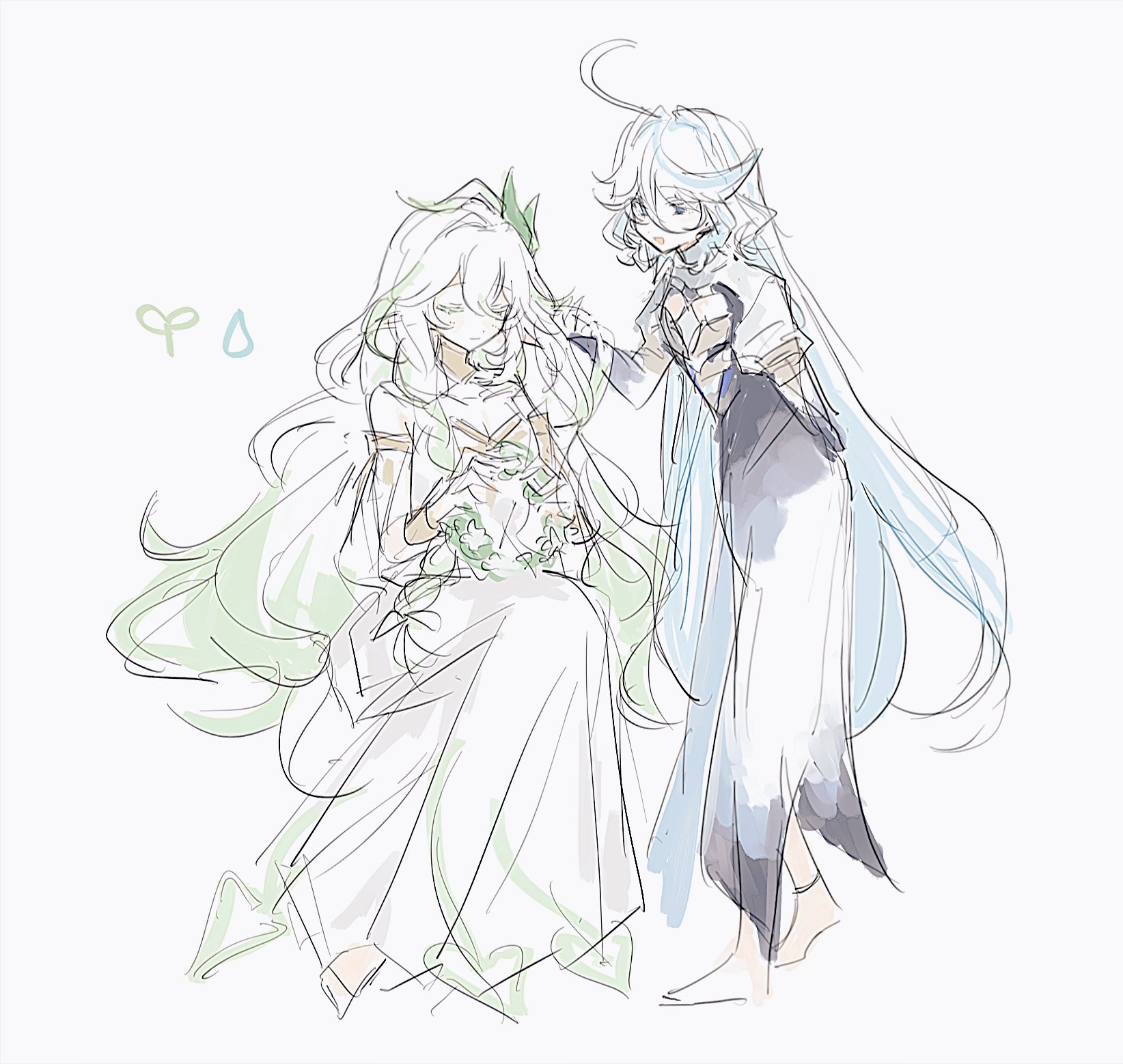 Safebooru - 2girls ahoge barefoot blue hair closed eyes contrapposto ...