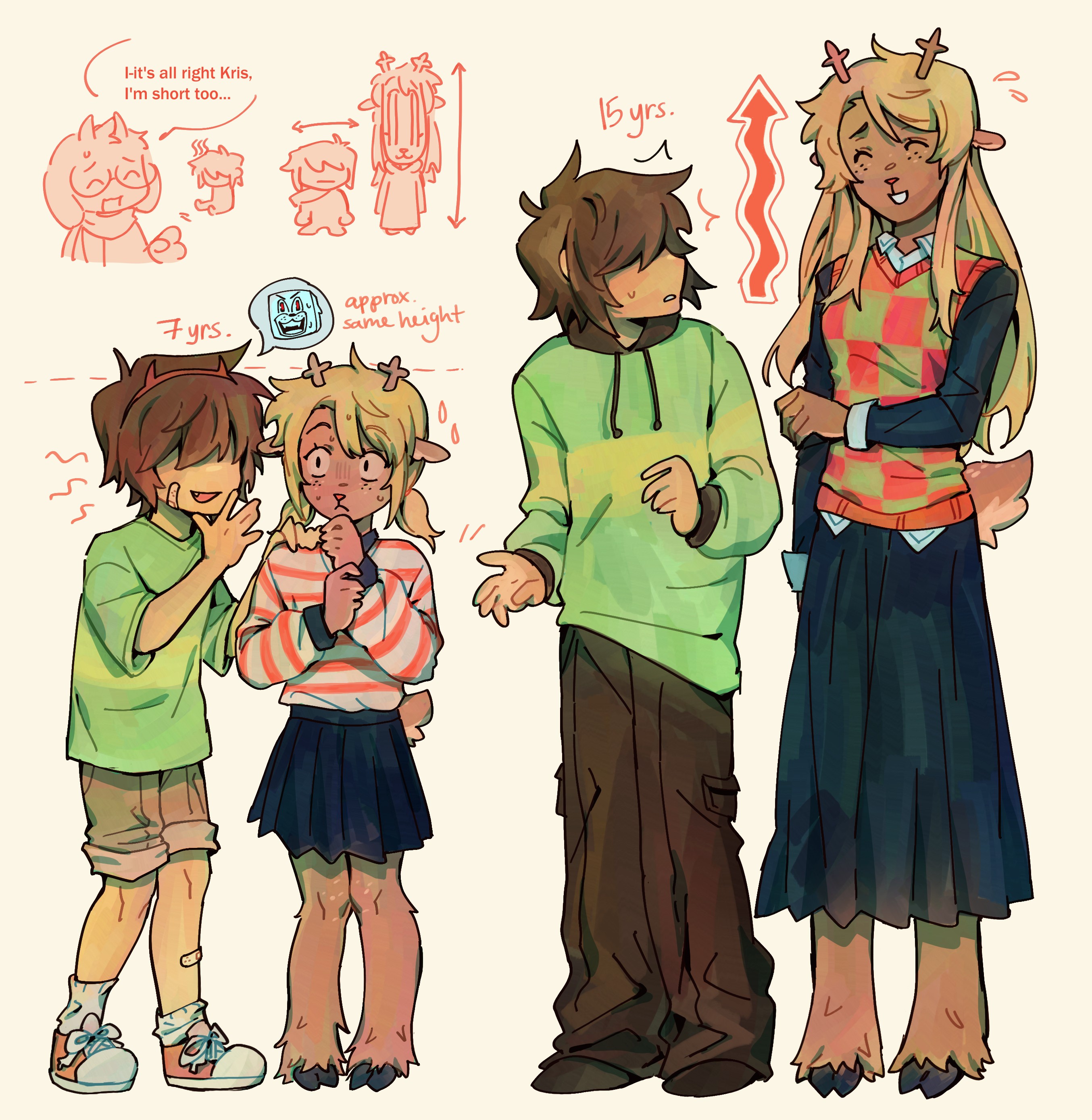 Safebooru - 1boy 1girl 1other absurdres age progression animal ears antlers bandaid bandaid on ...