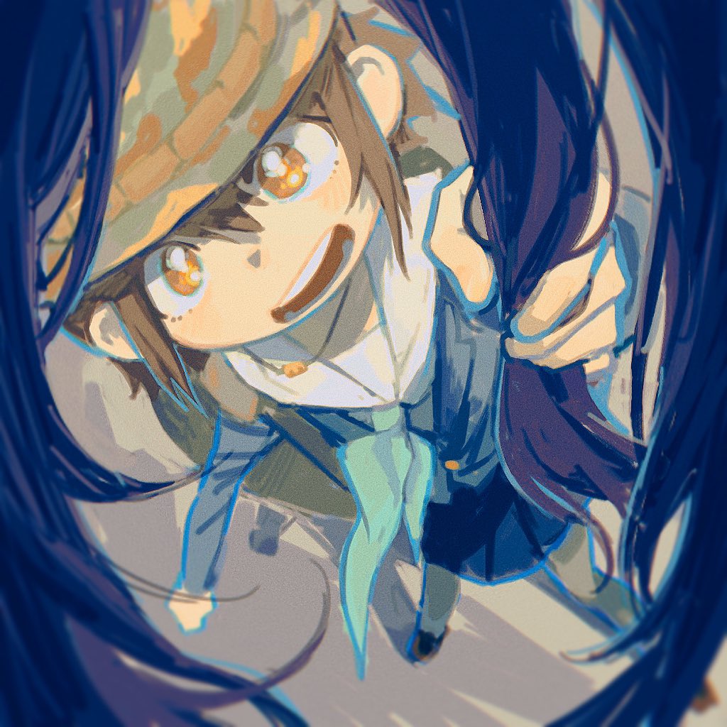 Safebooru - 2girls asakusa midori blue skirt brown eyes brown hair bucket hat camouflage ...