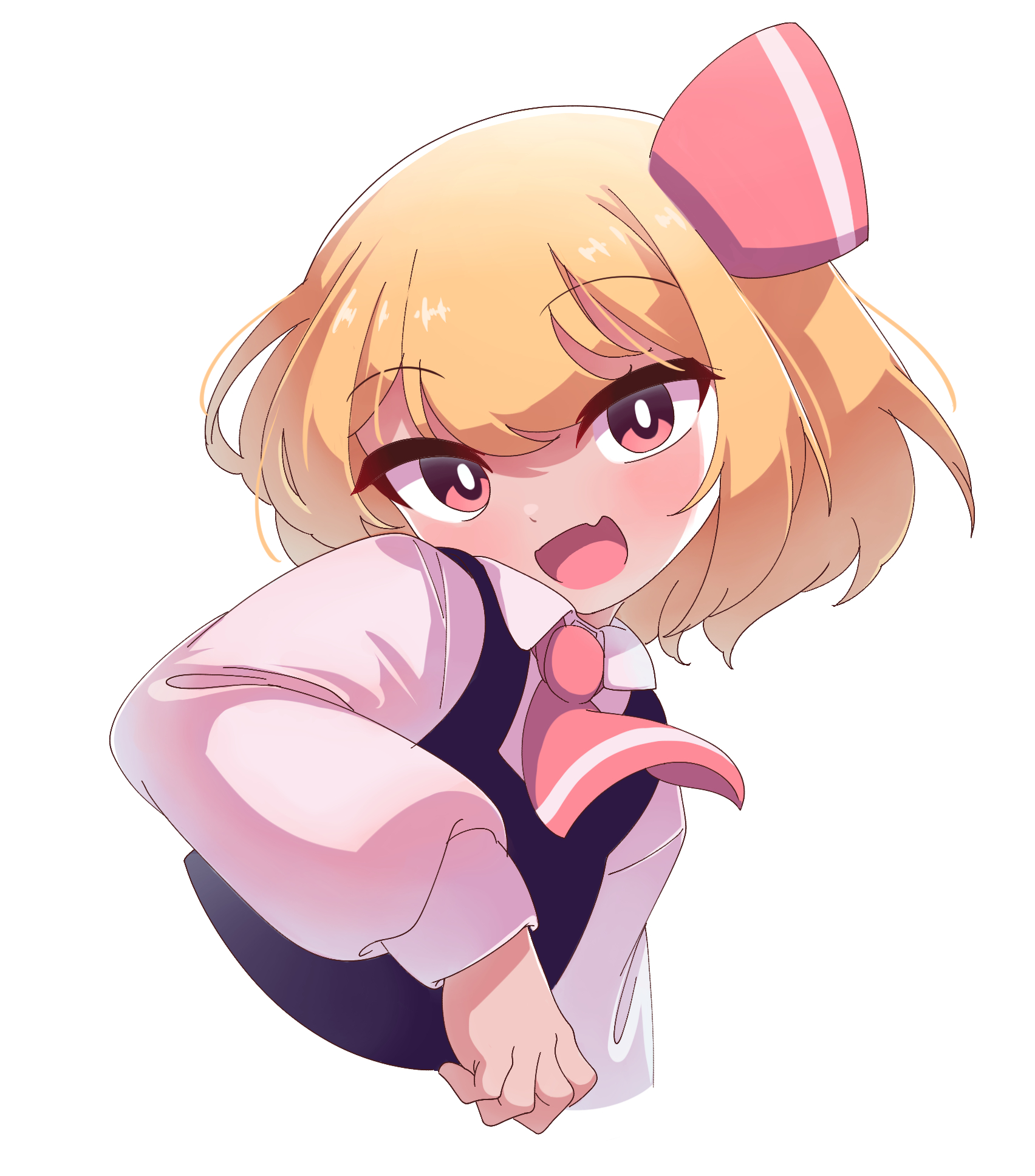 Safebooru - 1girl ascot black vest blonde hair collared shirt fang hair ribbon highres long ...