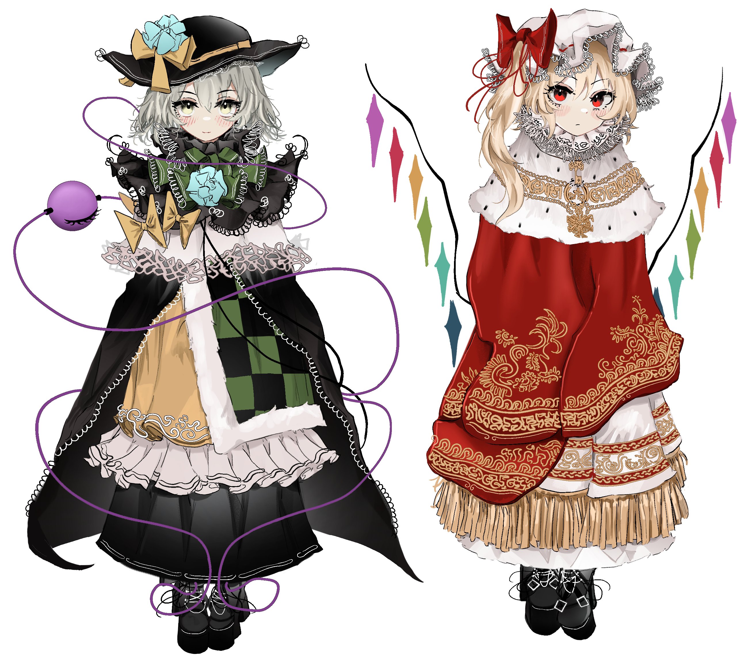 Safebooru - 2girls alternate costume black cape black footwear black hat black skirt blonde hair ...
