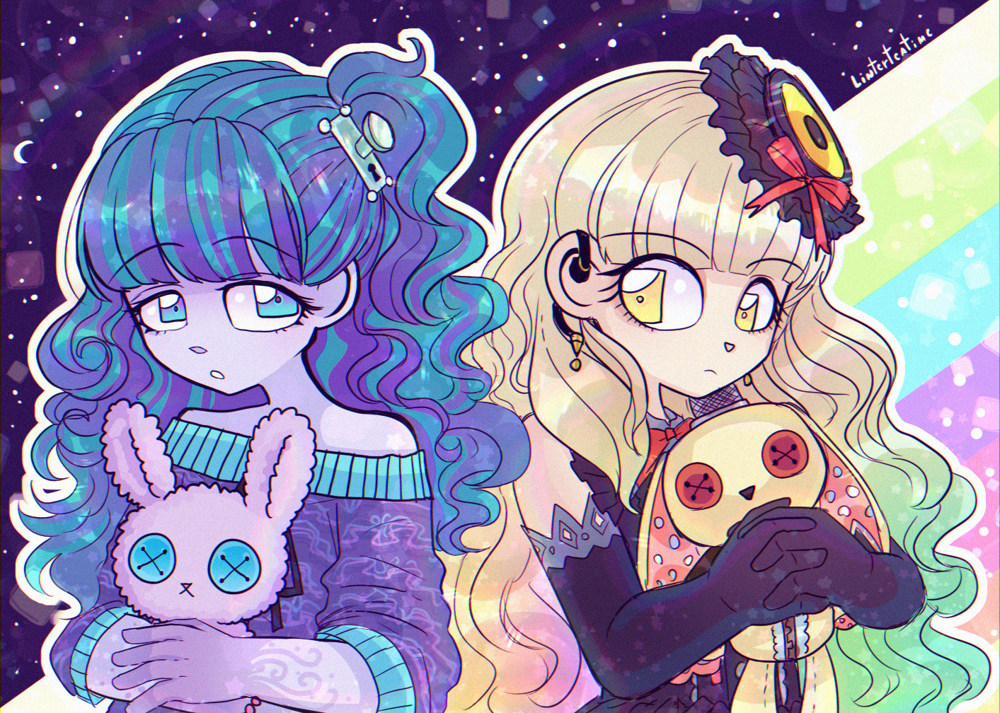 Safebooru - 2girls blonde hair colored sclera colored skin crossover ...