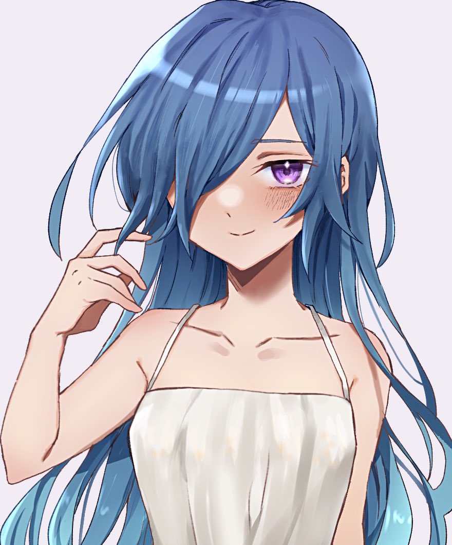 Safebooru - 1girl alternate hair length alternate hairstyle blue hair blush check commentary ...