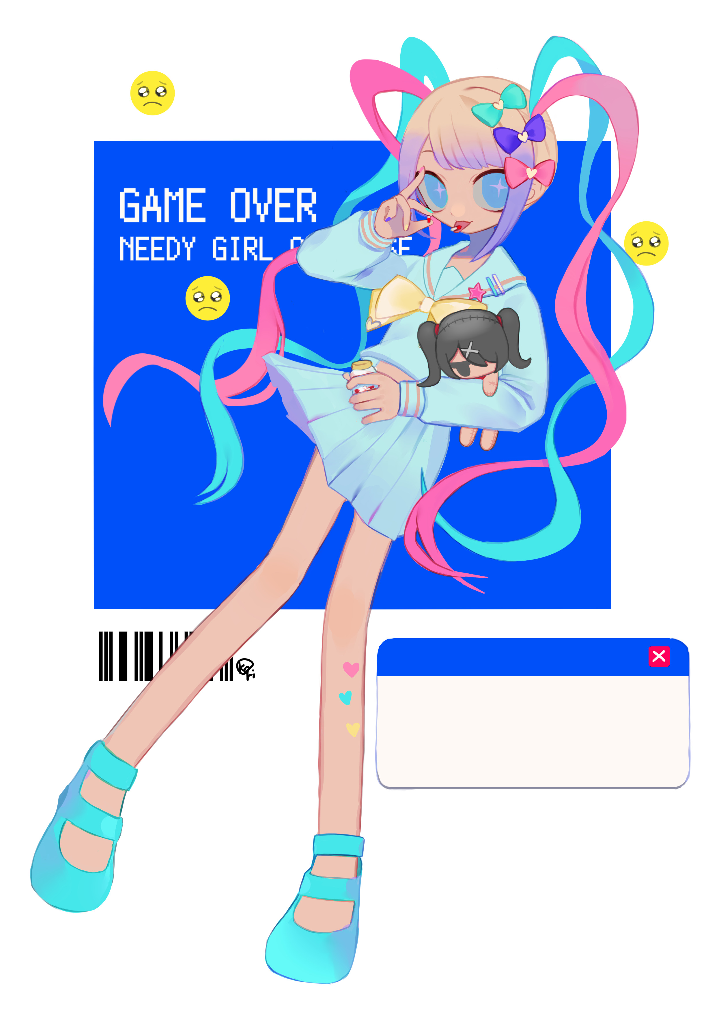 Safebooru - 1girl absurdres ame-chan (needy girl overdose) barcode black hair blonde hair blue ...