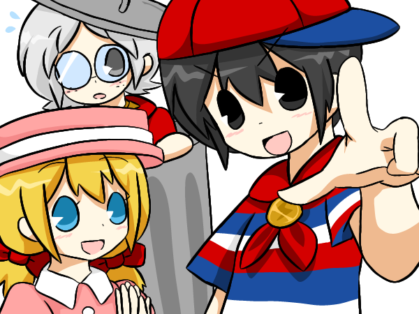 Safebooru - 1girl 2boys ana (mother) baseball cap black hair blonde hair blue eyes dress from ...
