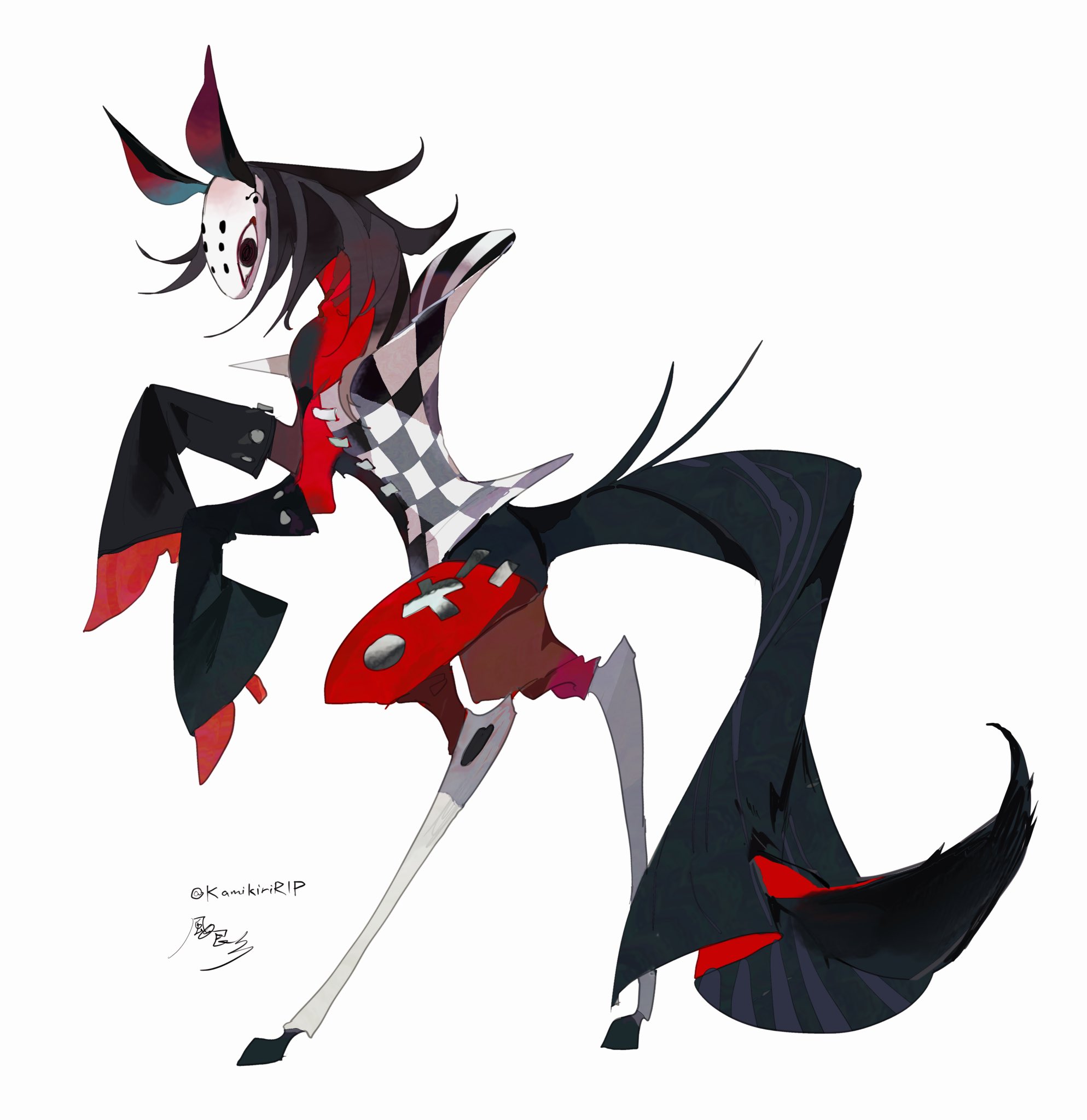 Safebooru - animal ears black eyes black hair black tail checkered ...